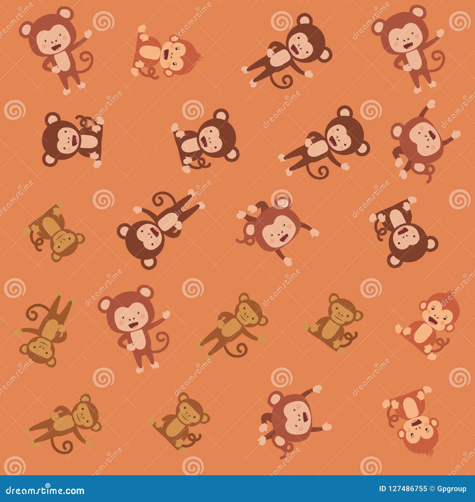 Cute Monkeys Pattern Background Stock Vector - Illustration of exotic ...