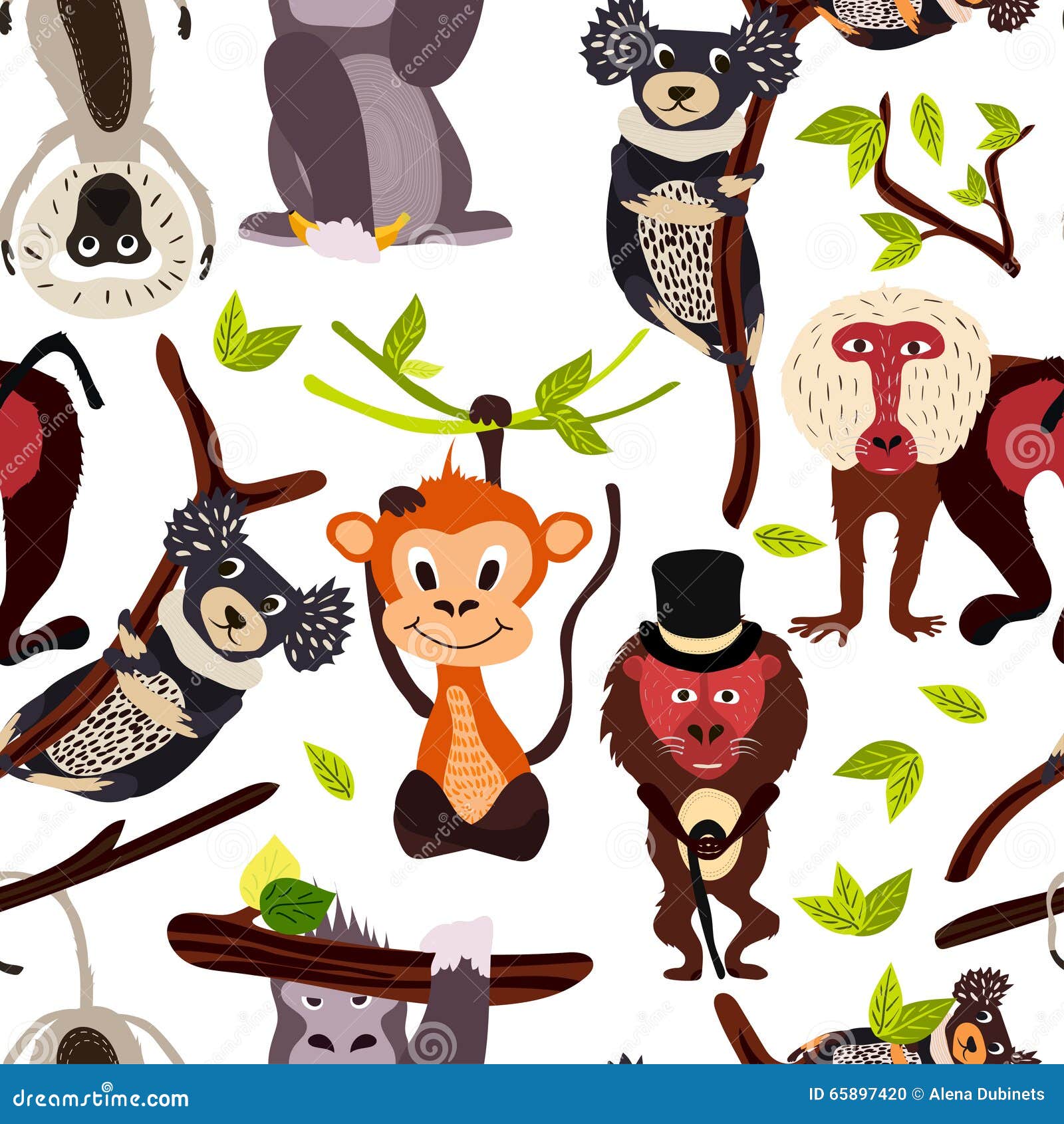 A Cute Monkeys Seamless Texture Design on a White Background. Cartoon ...