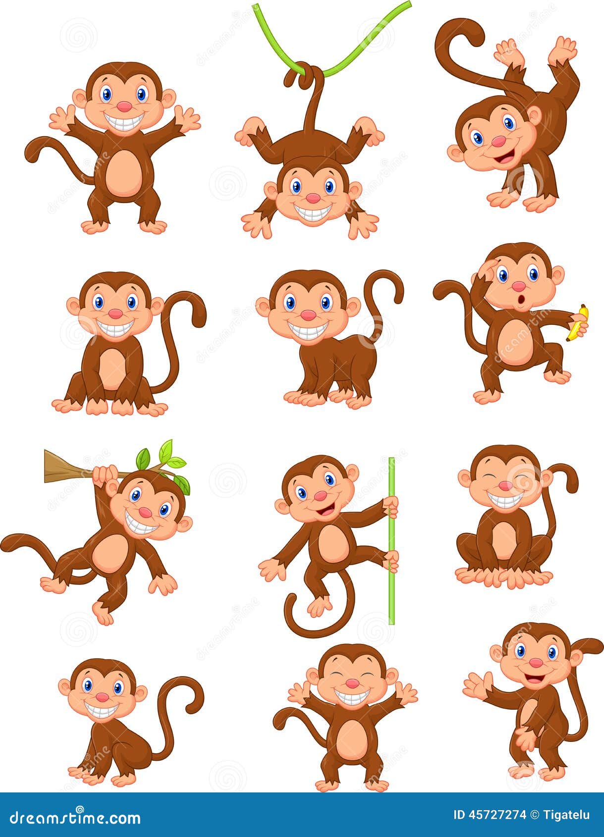 Cute Monkeys in Various Expression Stock Vector - Illustration of ...
