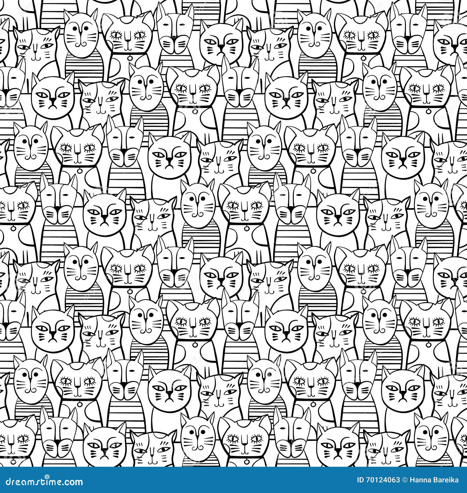 Cute Monochrome Cats. Cartoon Vector Seamless Pattern. Stock Vector ...