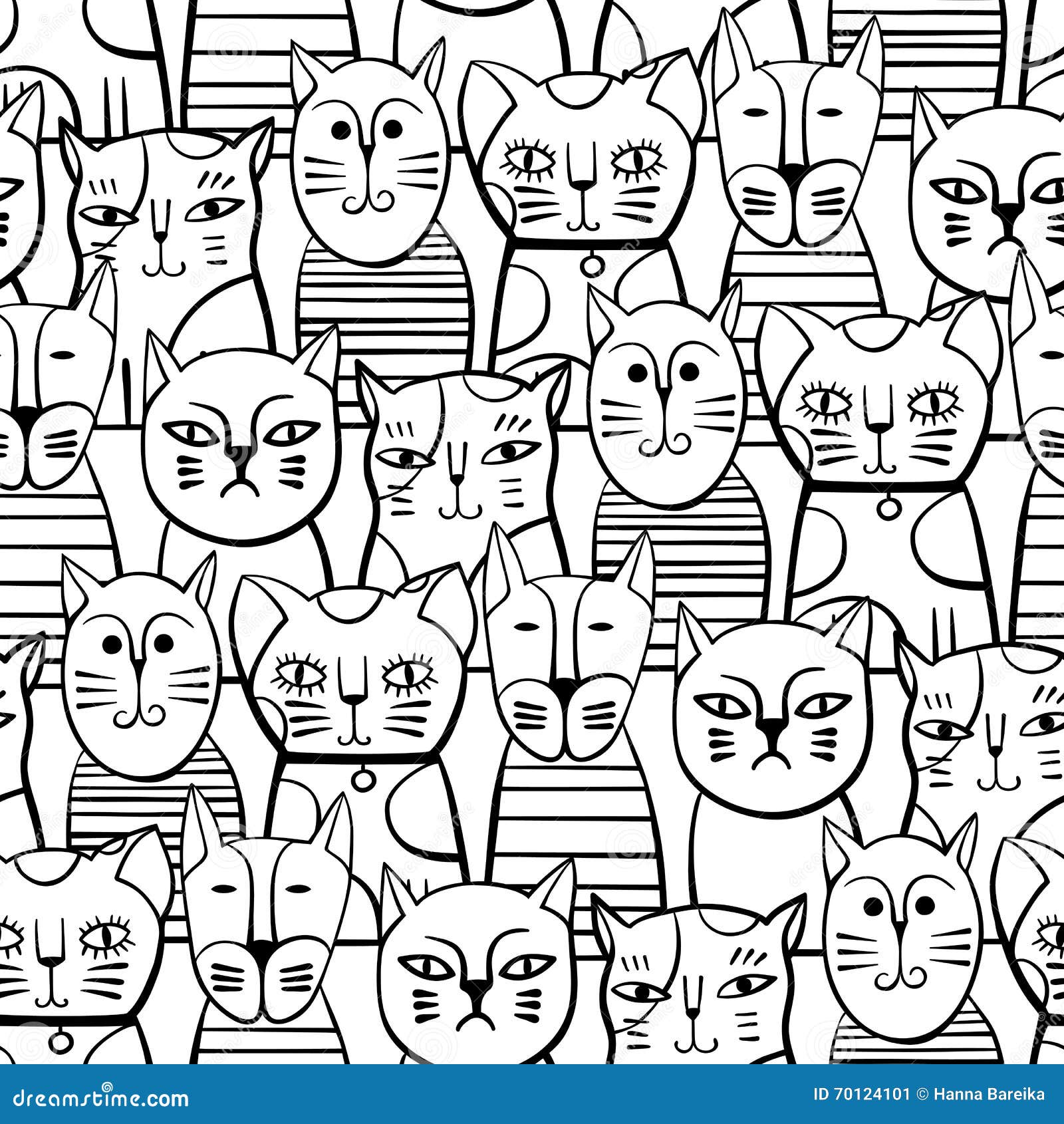 Cute Monochrome Cats. Cartoon Vector Seamless Pattern. Stock Vector ...