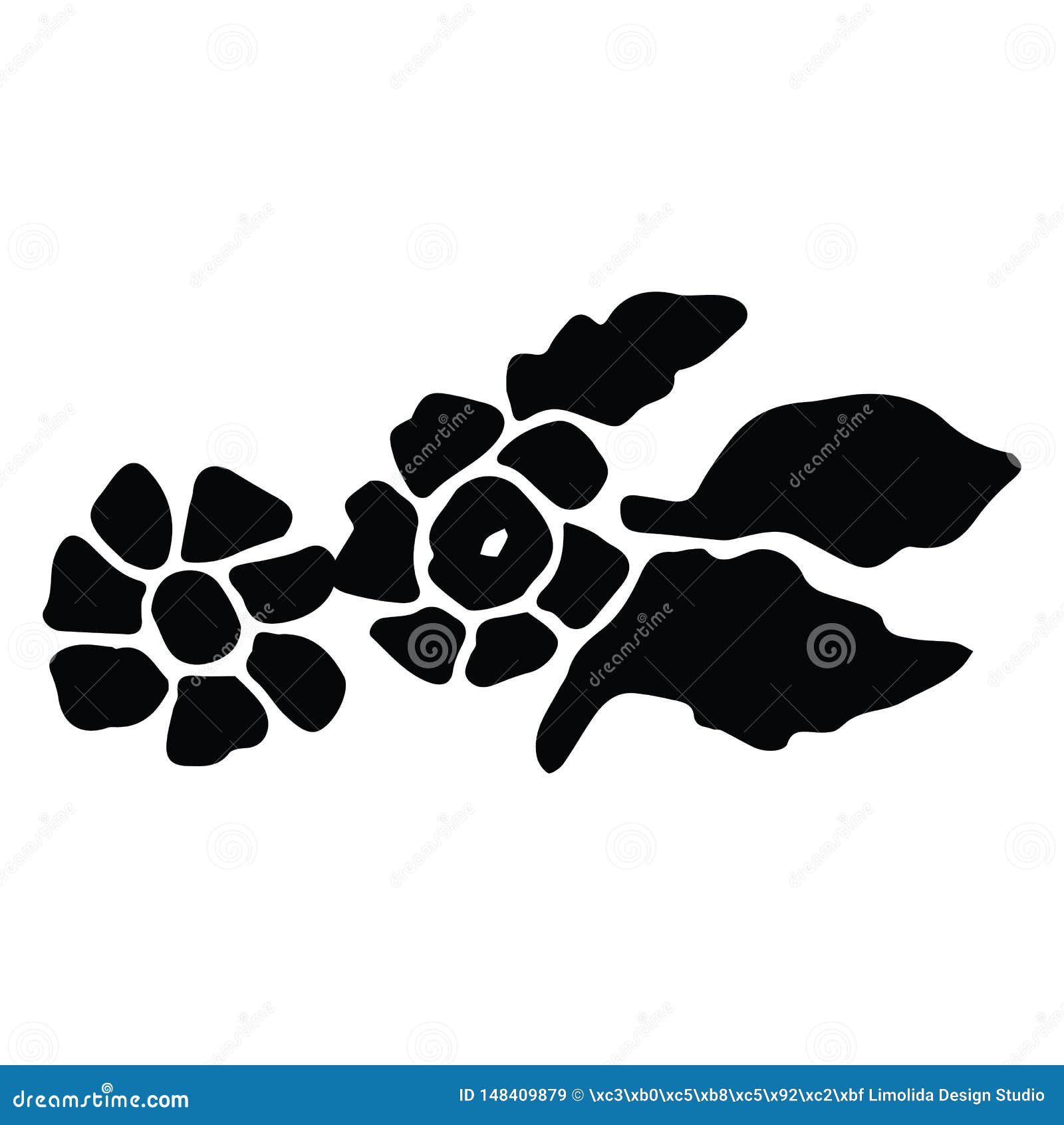 Cute Monochrome Tiny Flower Silhouette Cartoon Vector Illustration Motif Set Hand Drawn Black