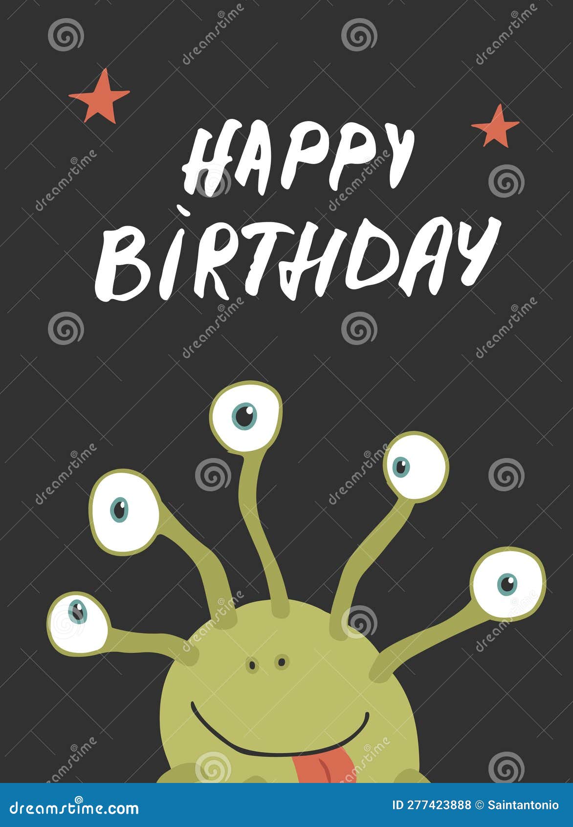 Cute Monster Birthday Greeting Card. Vector Illustration Stock Vector ...