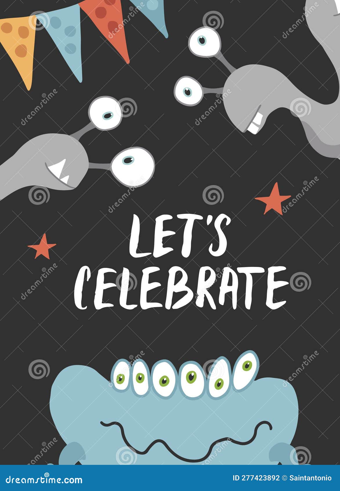 Cute Monster Birthday Greeting Card. Vector Illustration Stock Vector ...