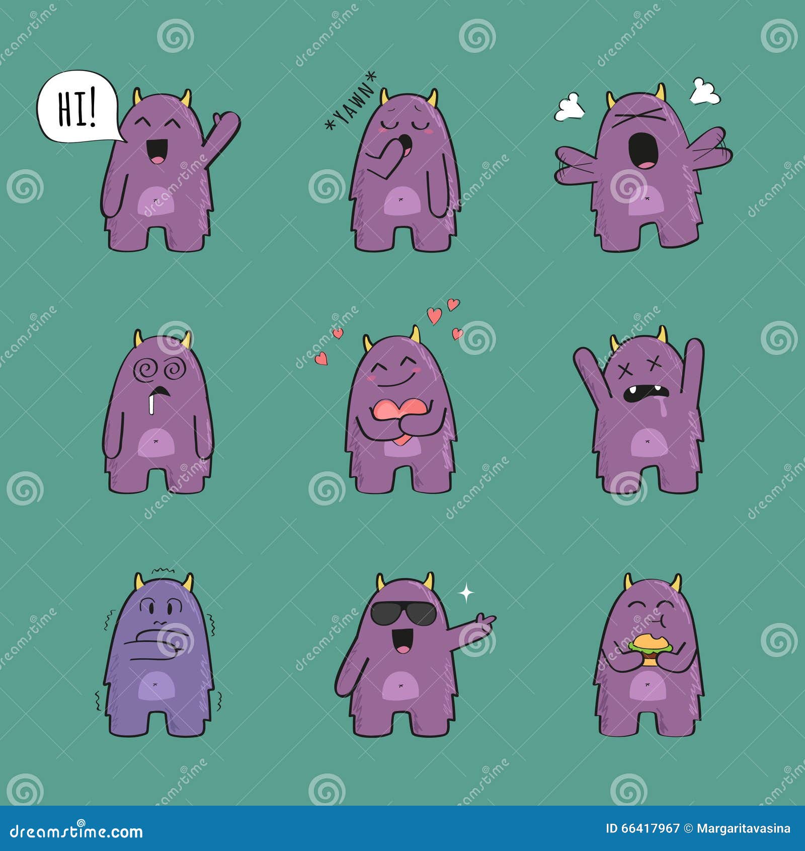 Cute monster character set stock vector. Illustration of cartoon - 66417967