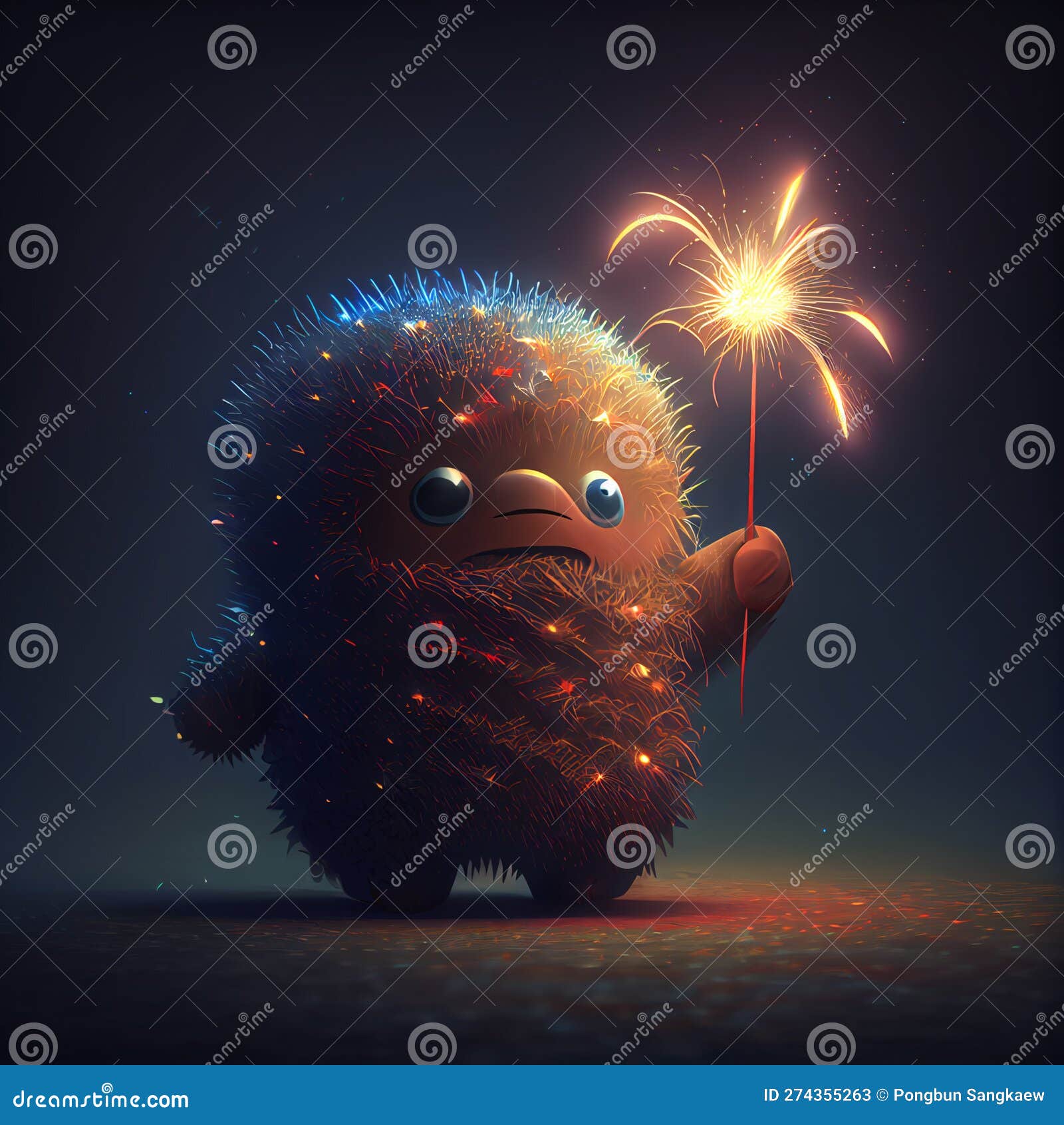 Cute monster with firework stock image. Image of night - 274355263