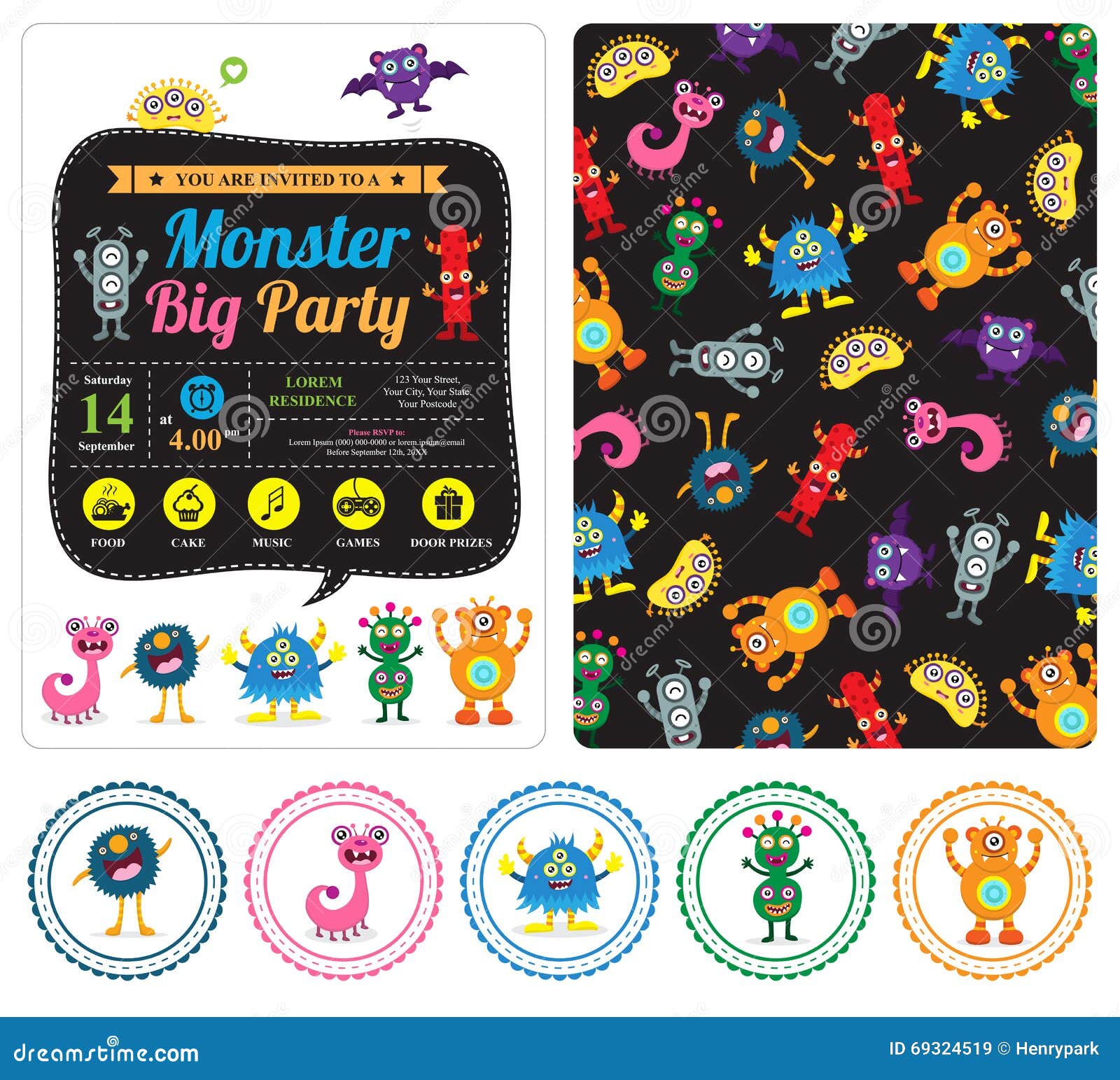 Cute Monster Invitation Birthday Card Stock Vector - Illustration of ...