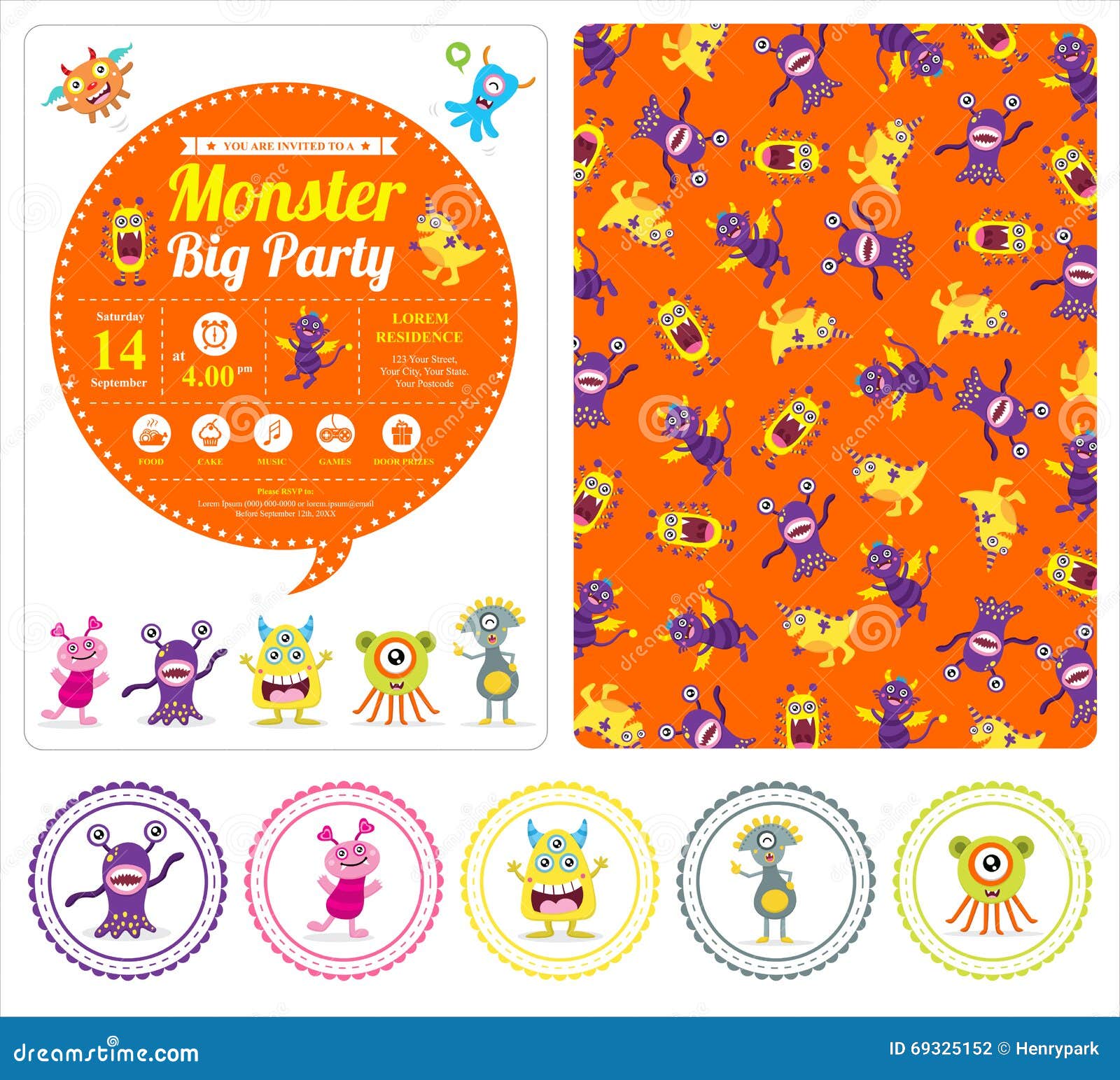 Cute Monster Invitation Birthday Card Stock Vector - Illustration of ...