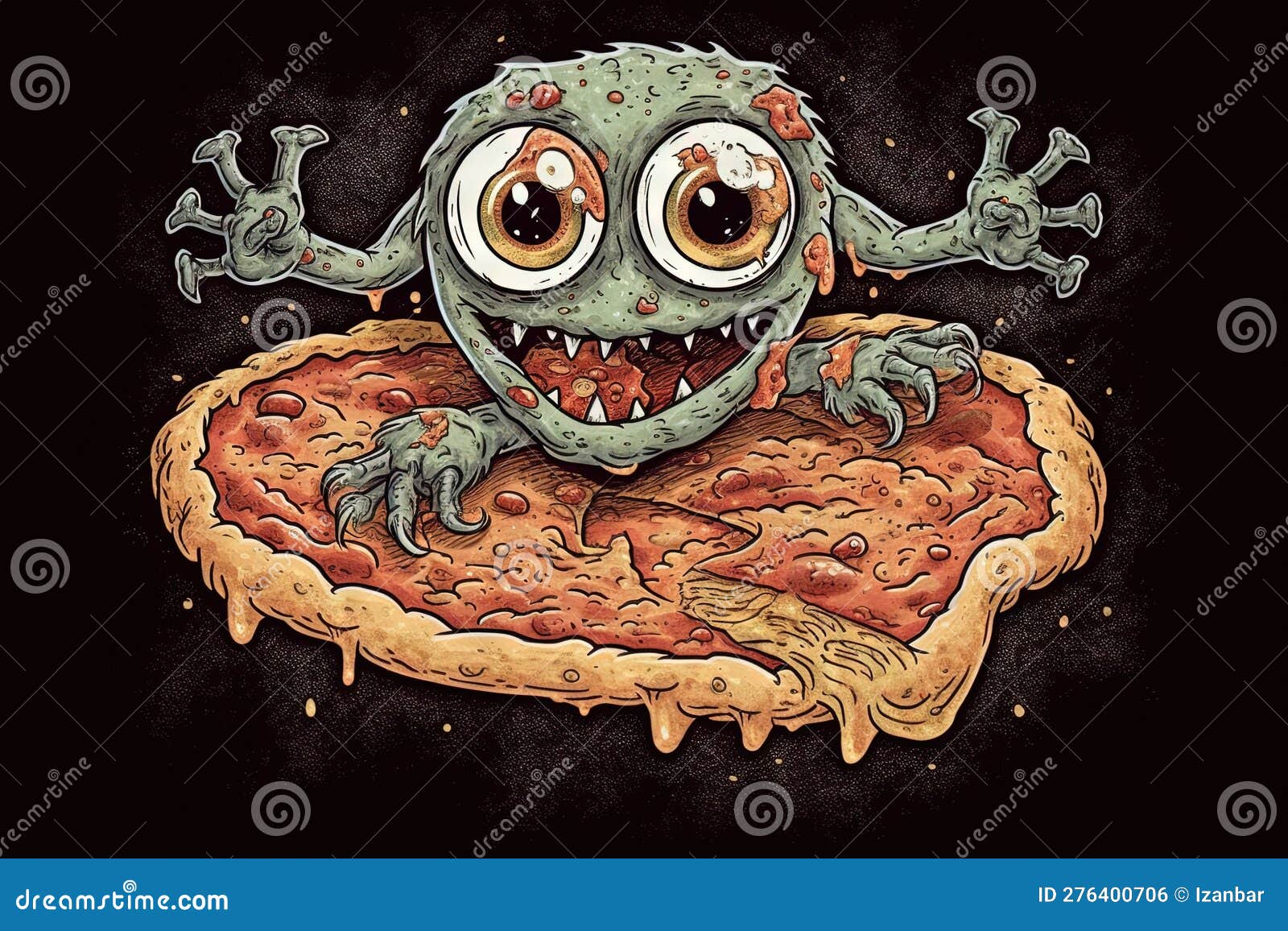 Cute Monster Pizza Flying Illustration Generative Ai Stock Illustration ...