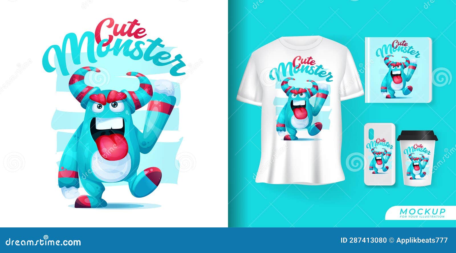 Cute Monster Poster and Merchandising Stock Vector - Illustration of ...
