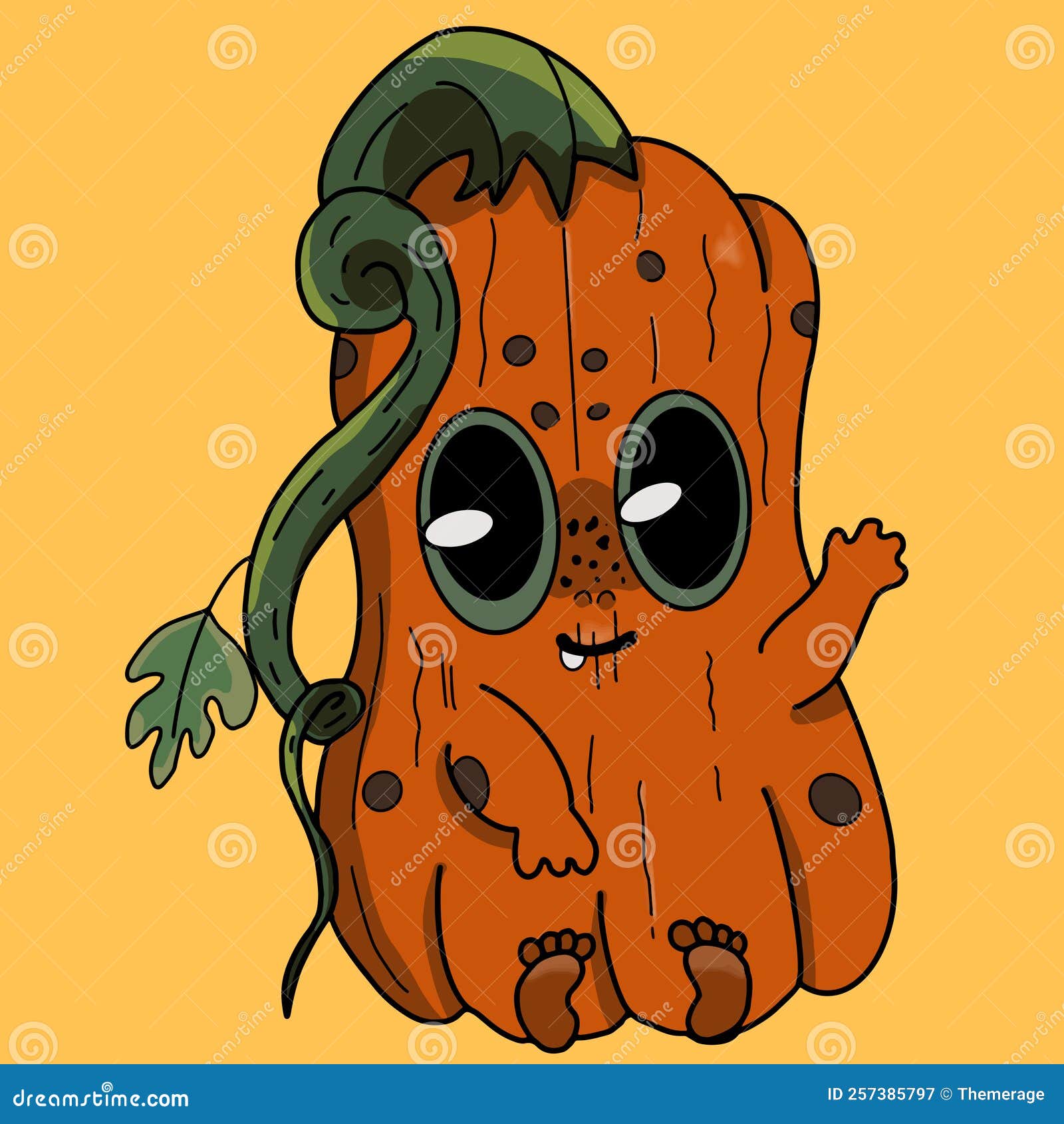 Cute Monster Pumpkin Waving Halloween Illustration Vector Stock Vector ...