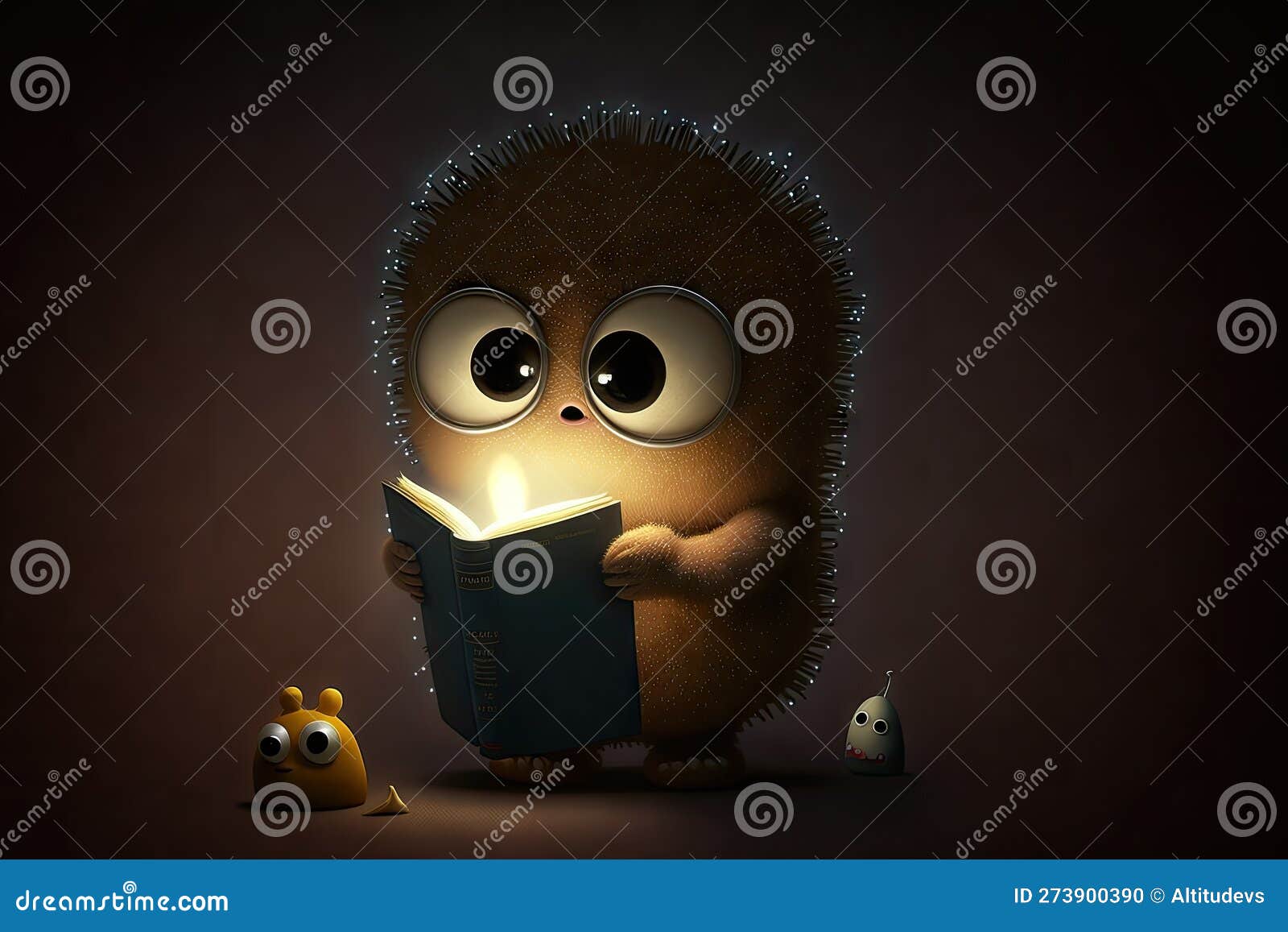 Cute Monster Reads with Flashlight, in the Dark Stock Photo - Image of ...