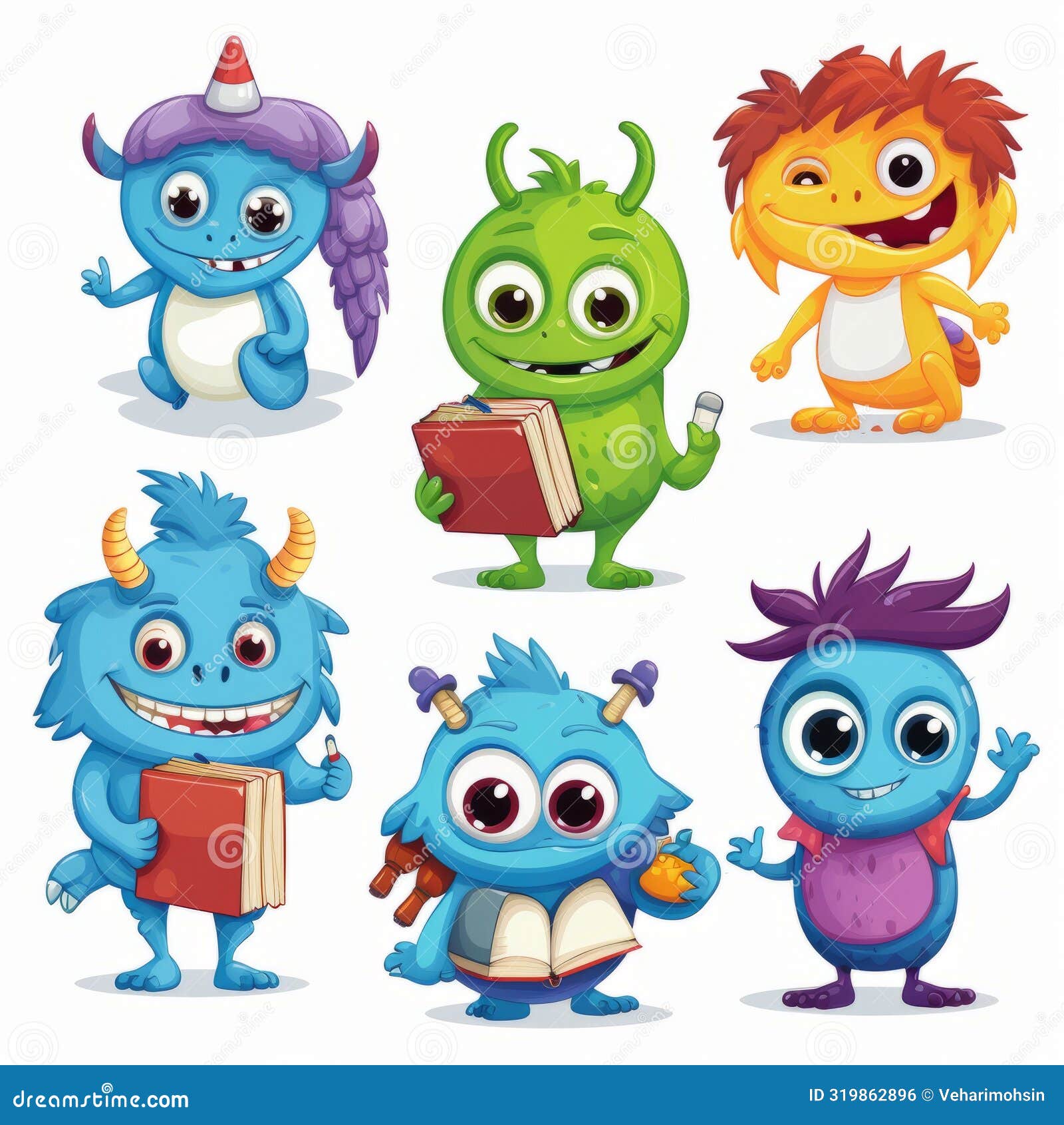 Cute Monster School Cartoon Collection, Vector Illustration Stock ...