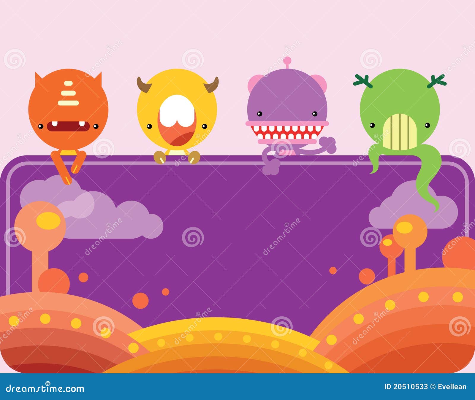 Cute monsters banner stock vector. Illustration of hill - 20510533