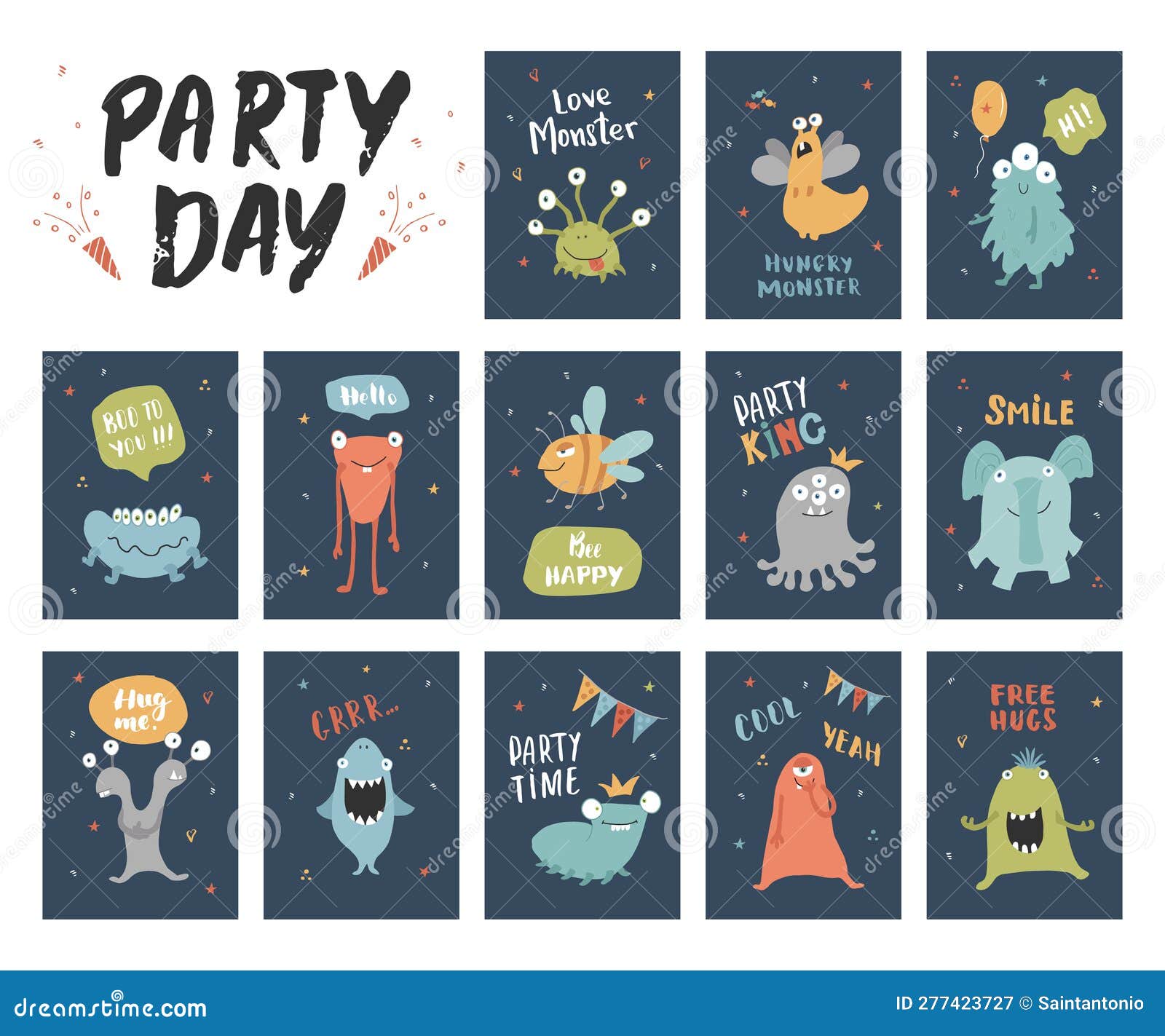 Cute Monsters Cards Set. Cartoon Monsters Collection Stock Vector ...