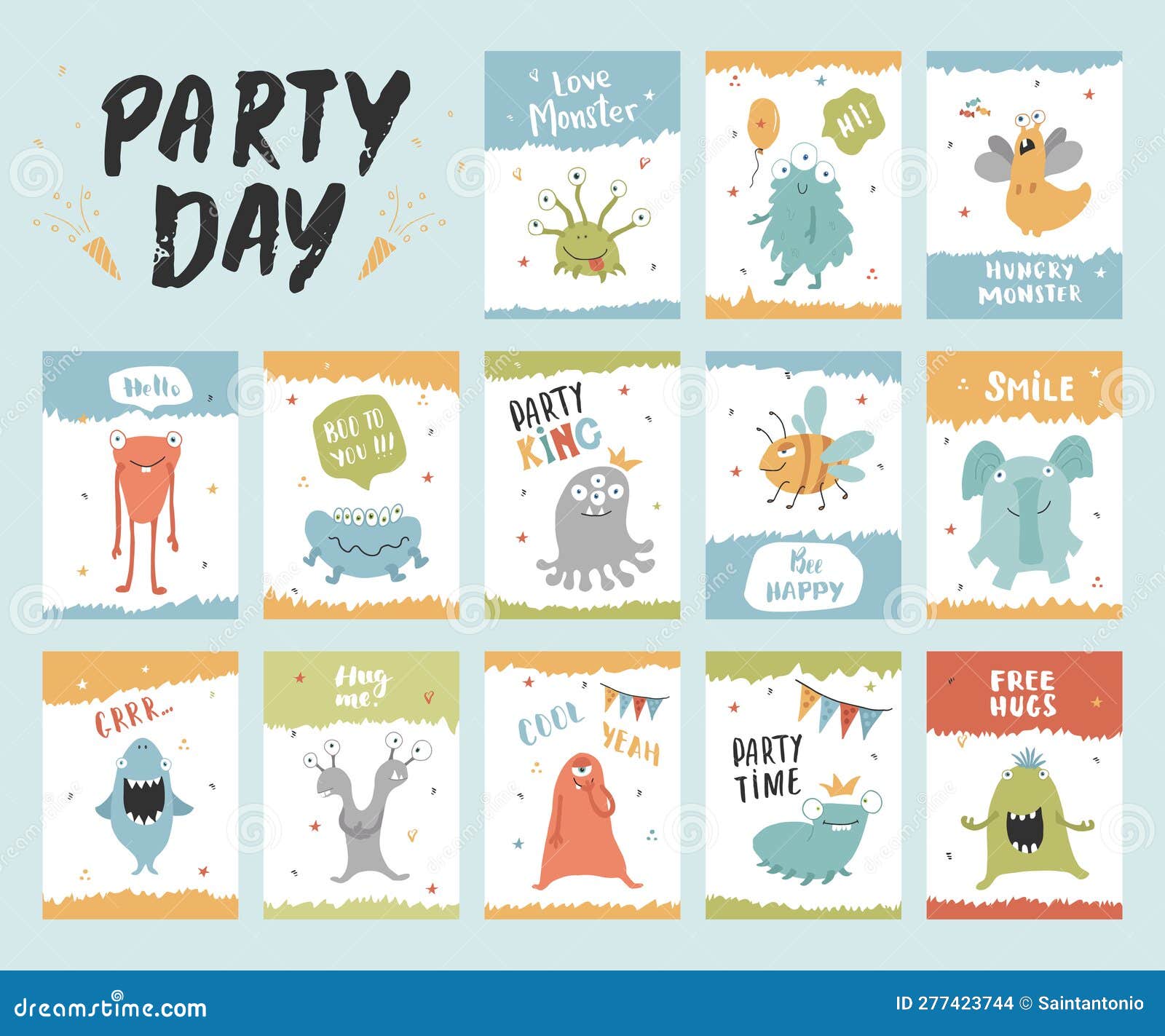 Cute Monsters Cards Set. Cartoon Monsters Collection Stock Vector ...