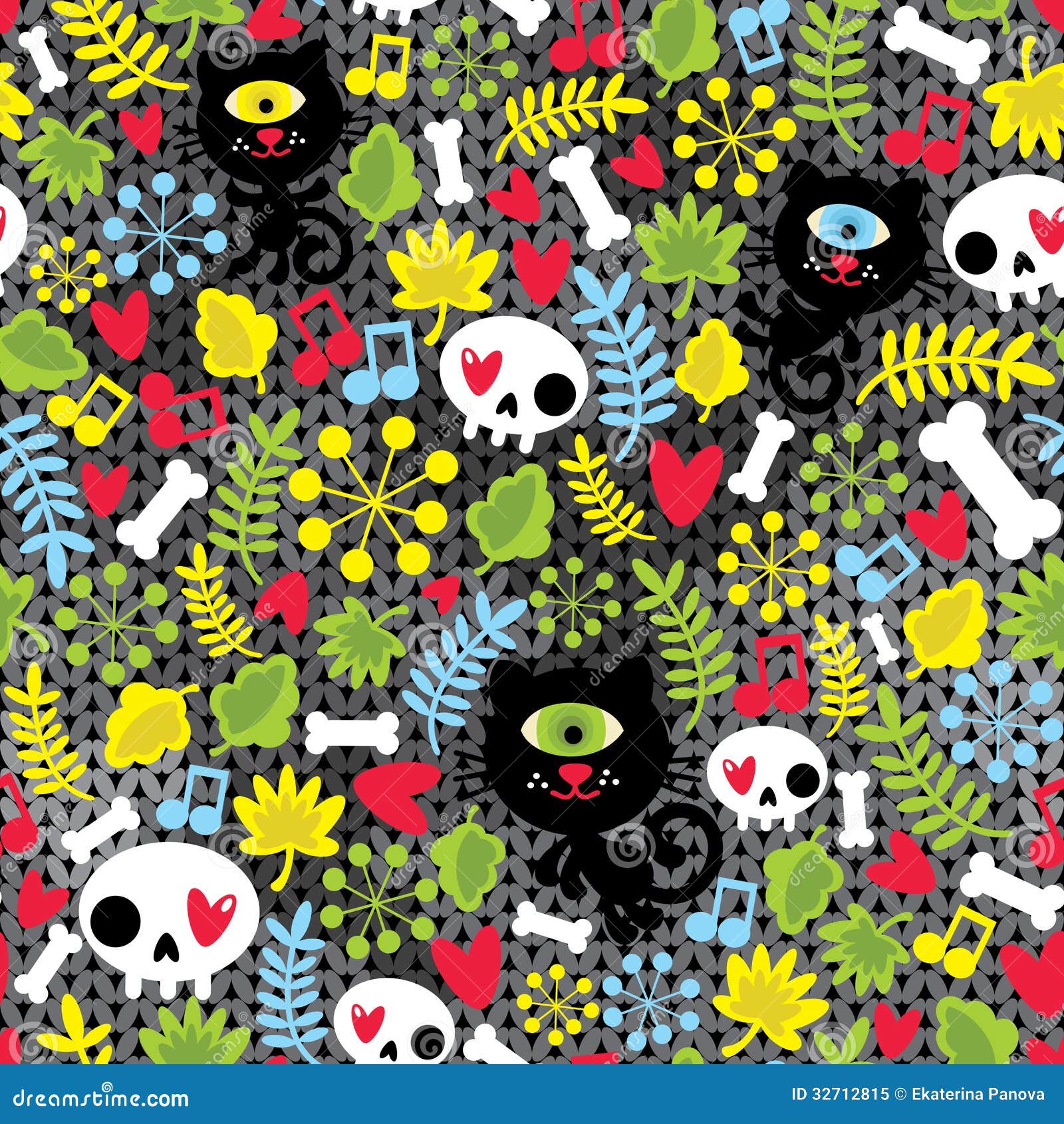 Cute Monsters Cats and Skulls in Love. Stock Vector - Illustration of ...