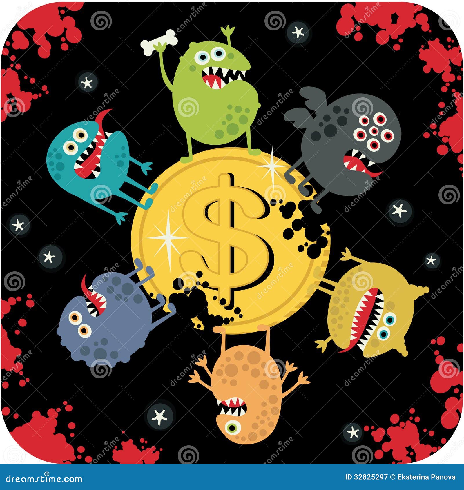 Cute Monsters on the Coin of Dollar. Stock Vector - Illustration of ...