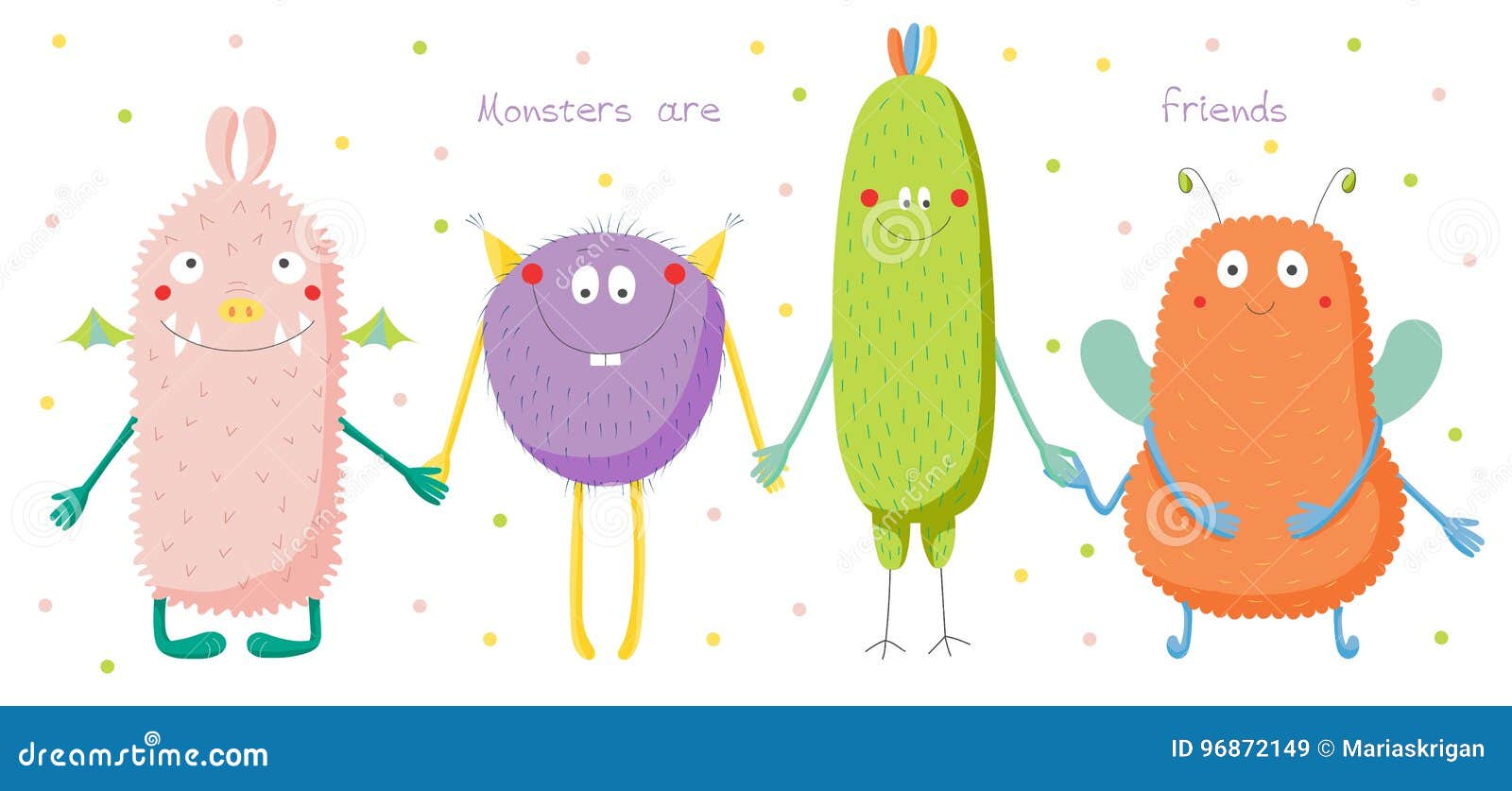 Cute Monsters Holding Hands Stock Vector - Illustration of element ...