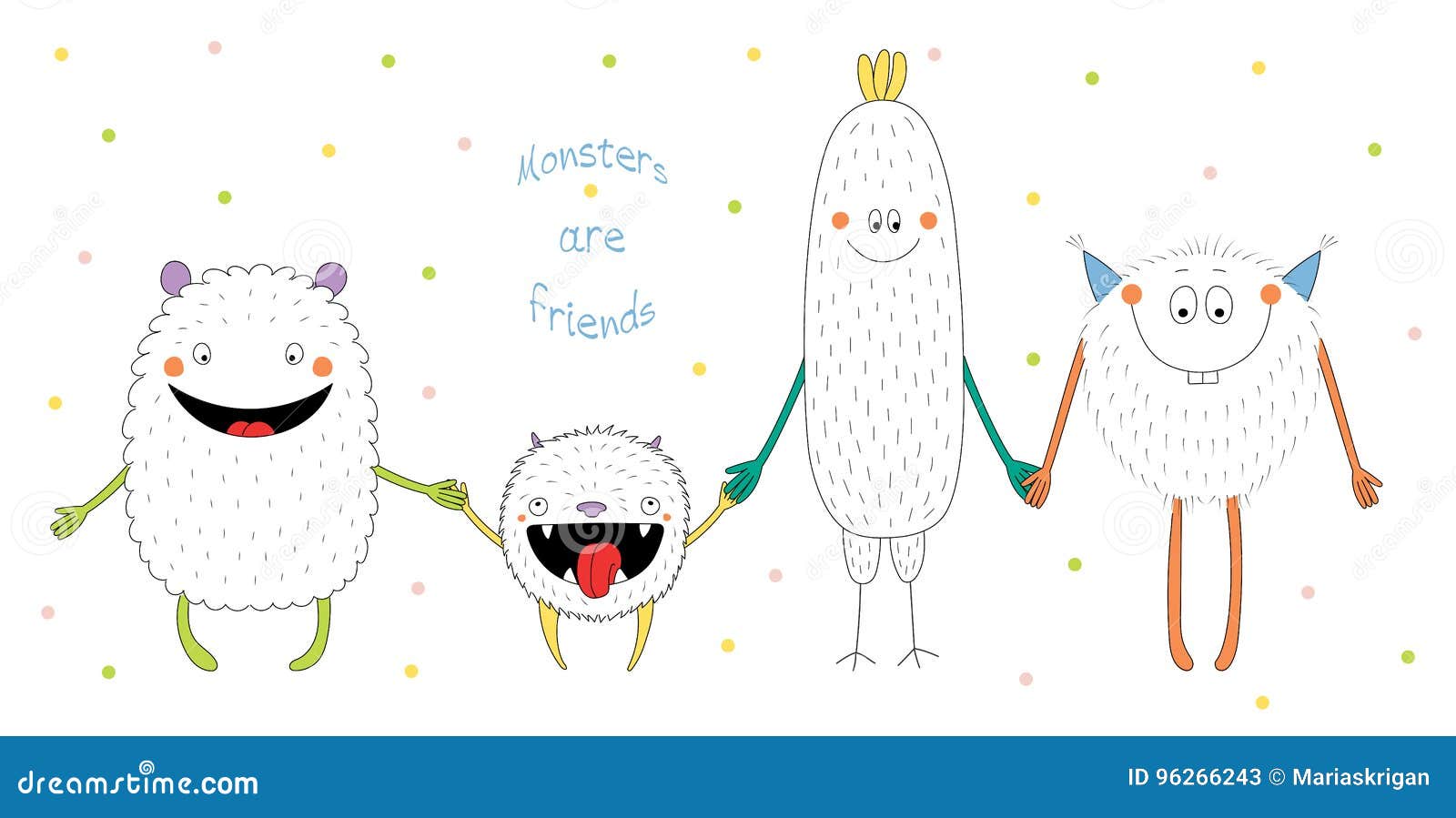 Cute Monsters Holding Hands Stock Vector - Illustration of horns, bird ...