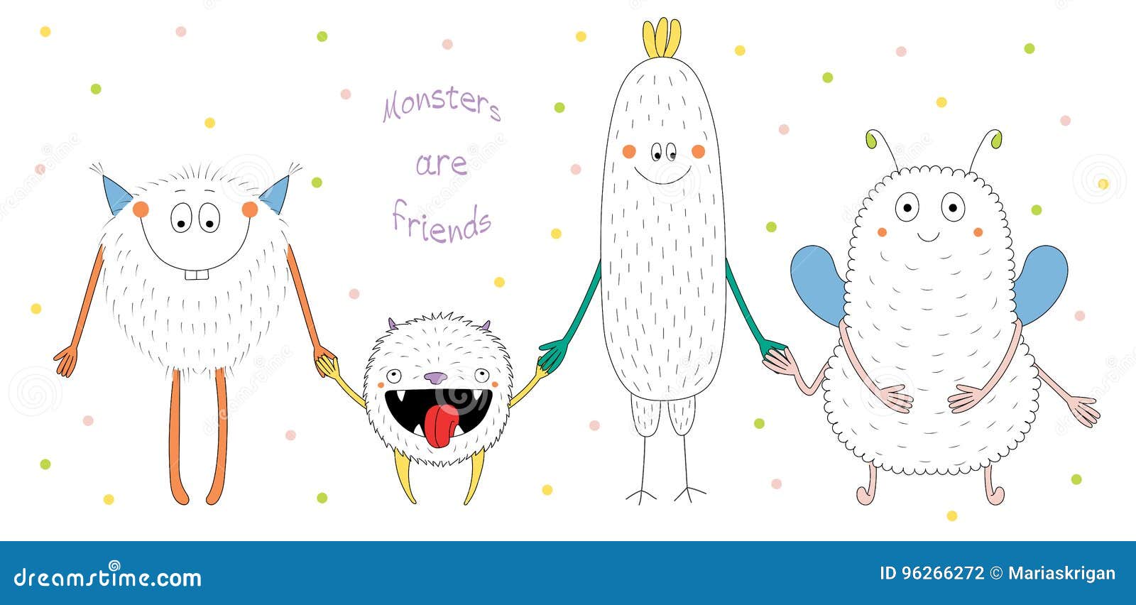 Cute Monsters Holding Hands Stock Vector - Illustration of baby, design ...