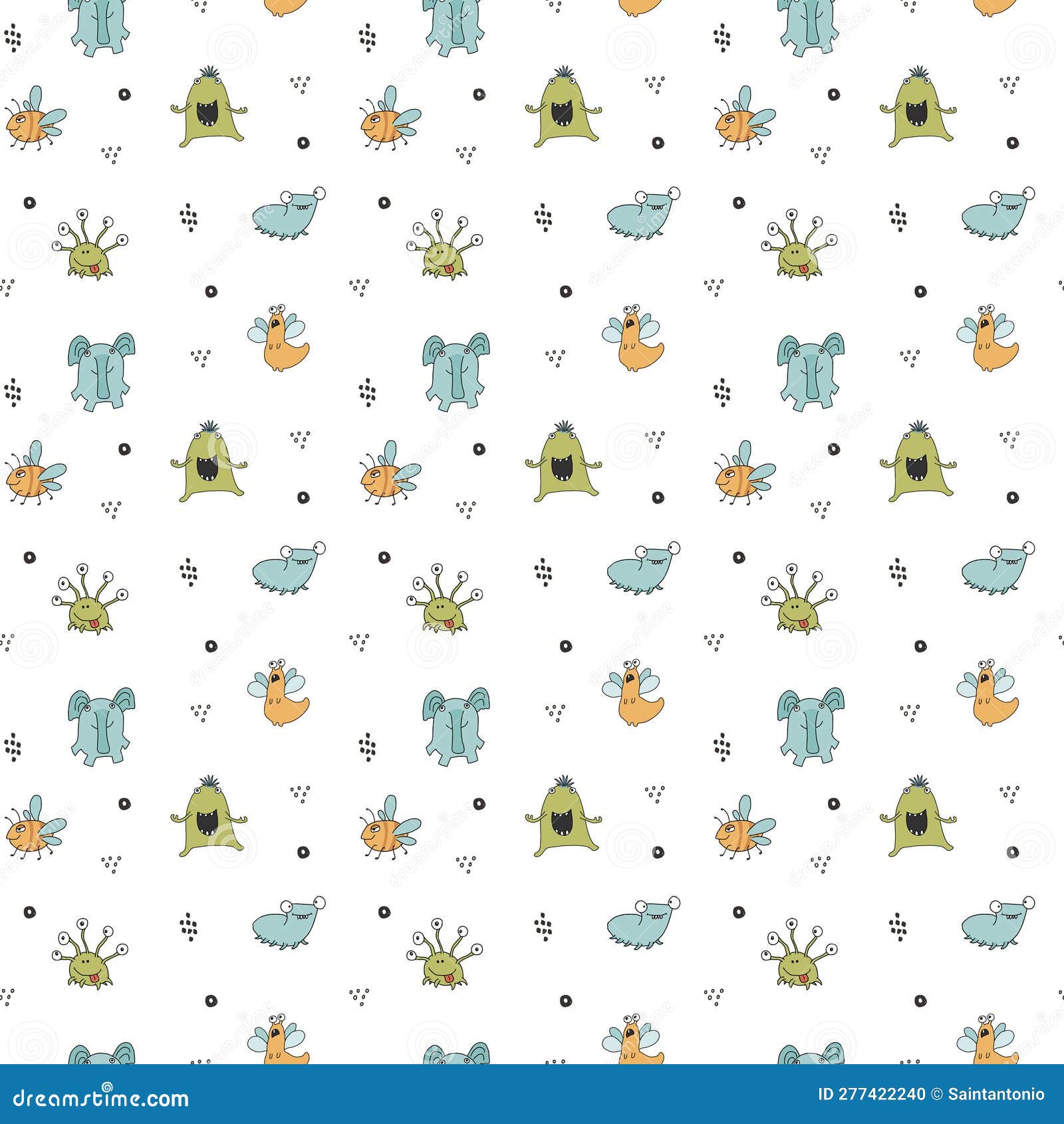 Cute Monsters Seamless Pattern. Cartoon Monsters Background Stock ...