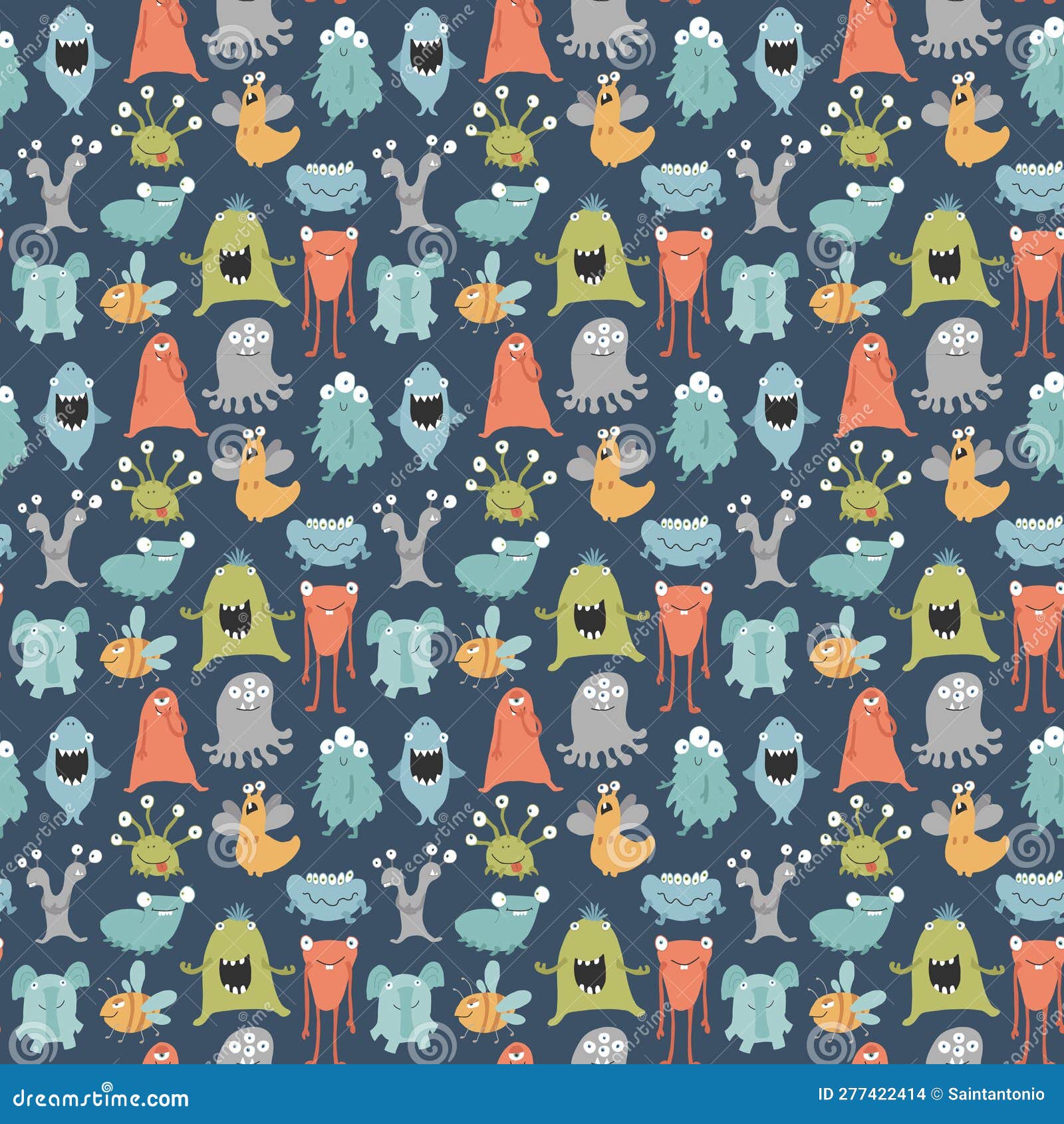 Cute Monsters Seamless Pattern. Cartoon Monsters Background Stock ...