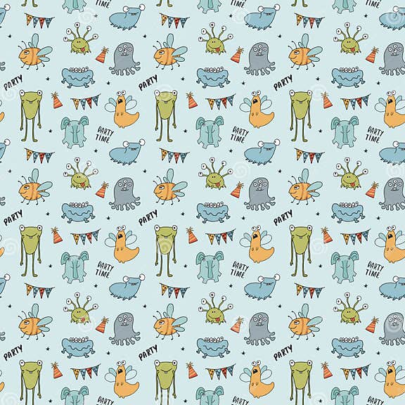 Cute Monsters Seamless Pattern. Cartoon Monsters Background Stock ...