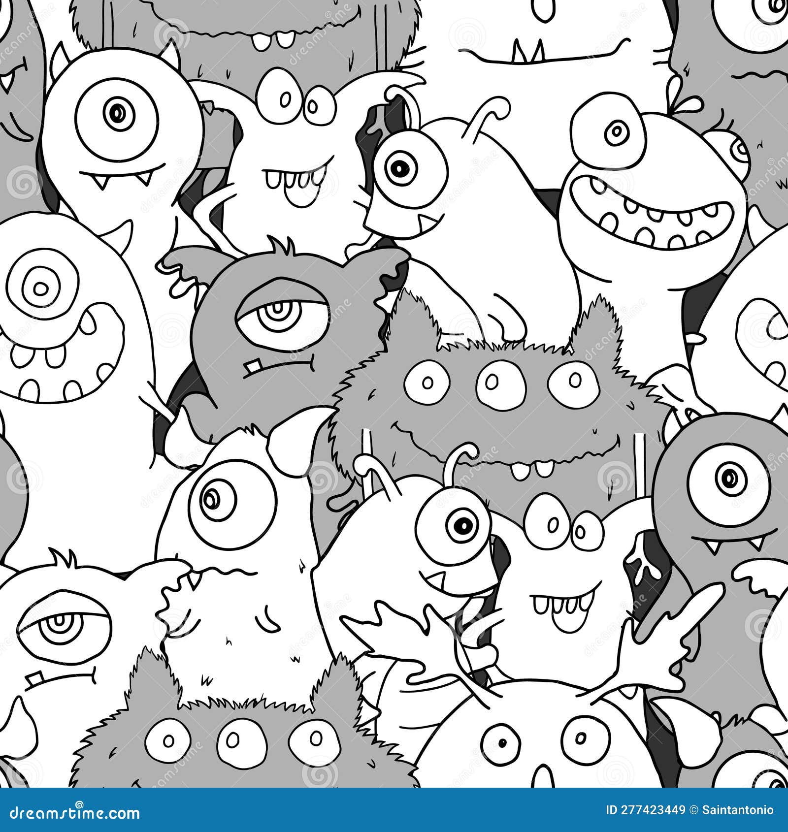 Cute Monsters Seamless Pattern. Cartoon Monsters Background Stock ...