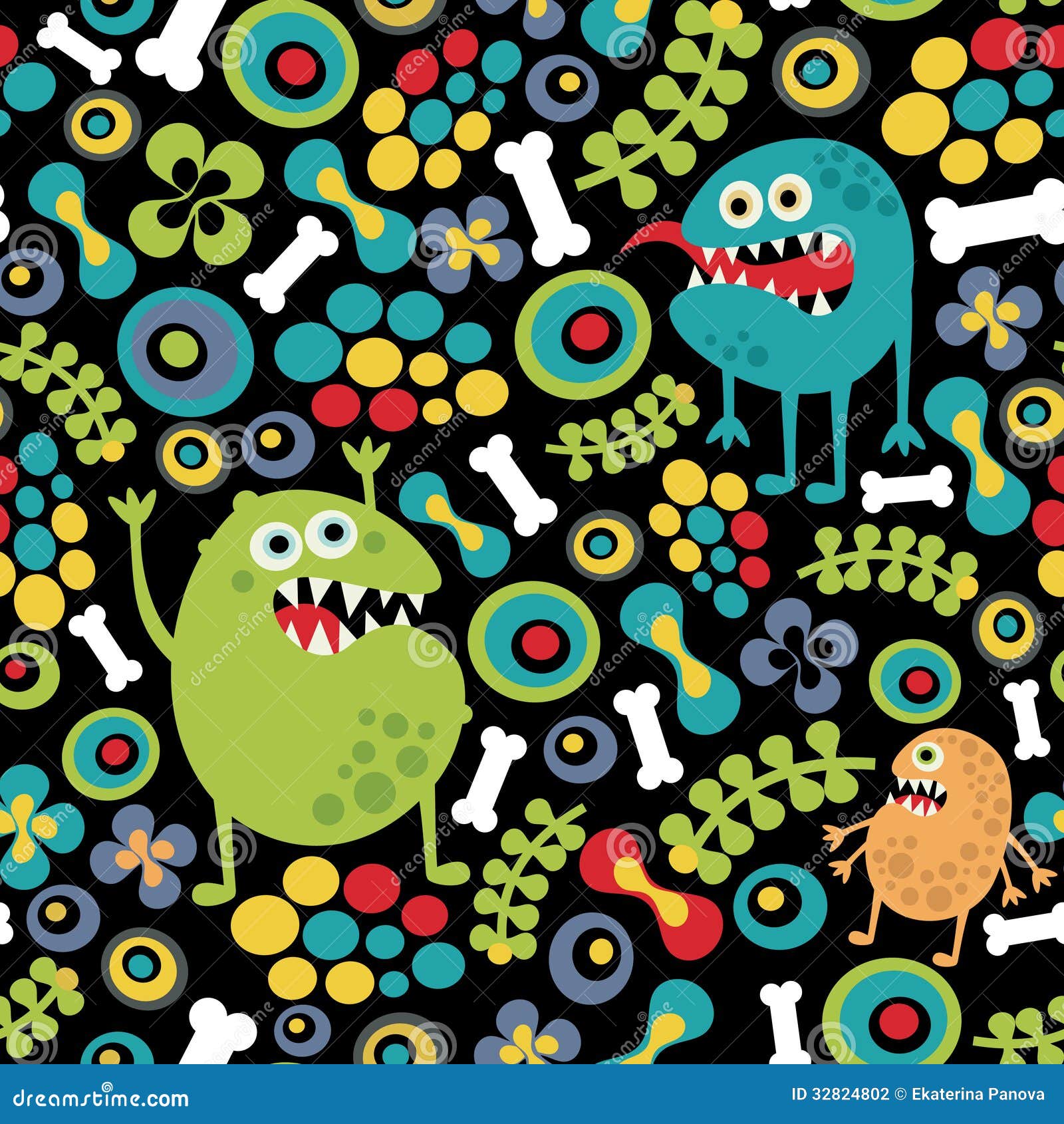 Cute Monsters Seamless Texture. Stock Vector - Illustration of flora ...