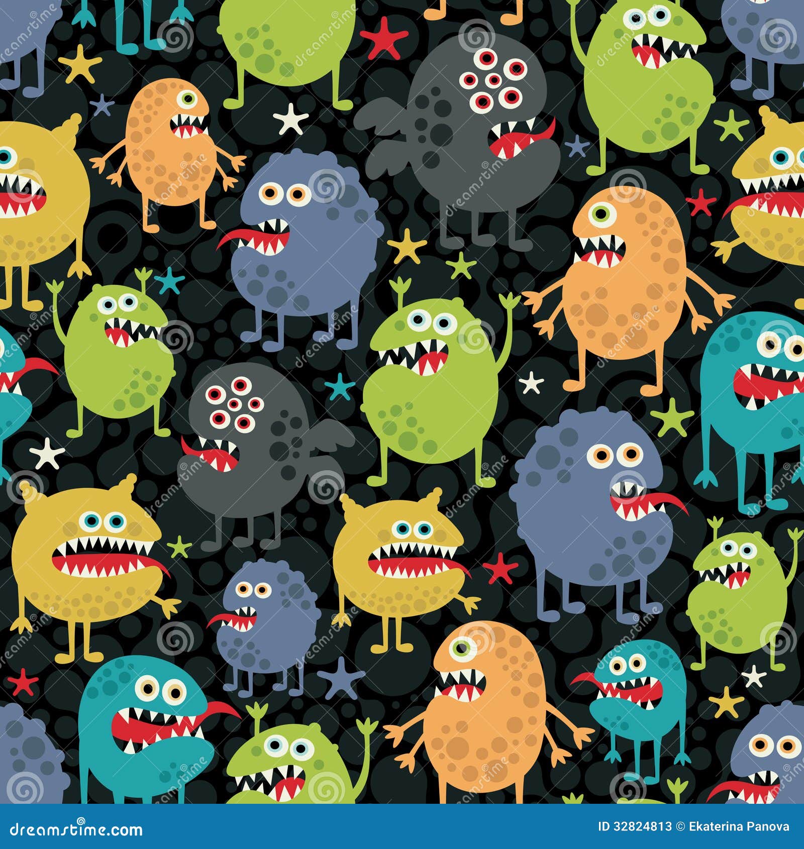 Cute Monsters Seamless Texture with Stars. Stock Vector - Illustration ...