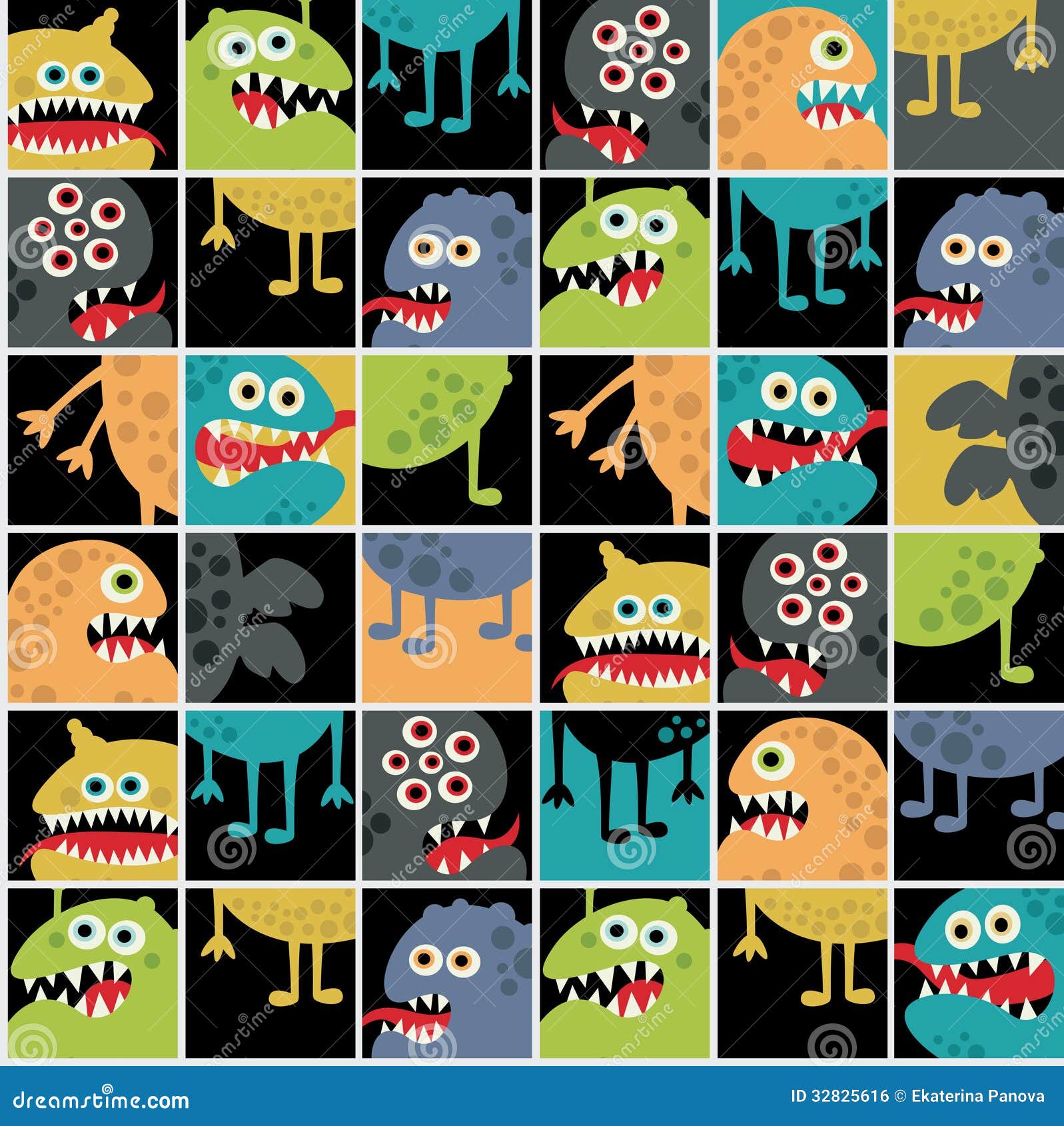 Cute Monsters Seamless Texture with Windows. Stock Vector ...