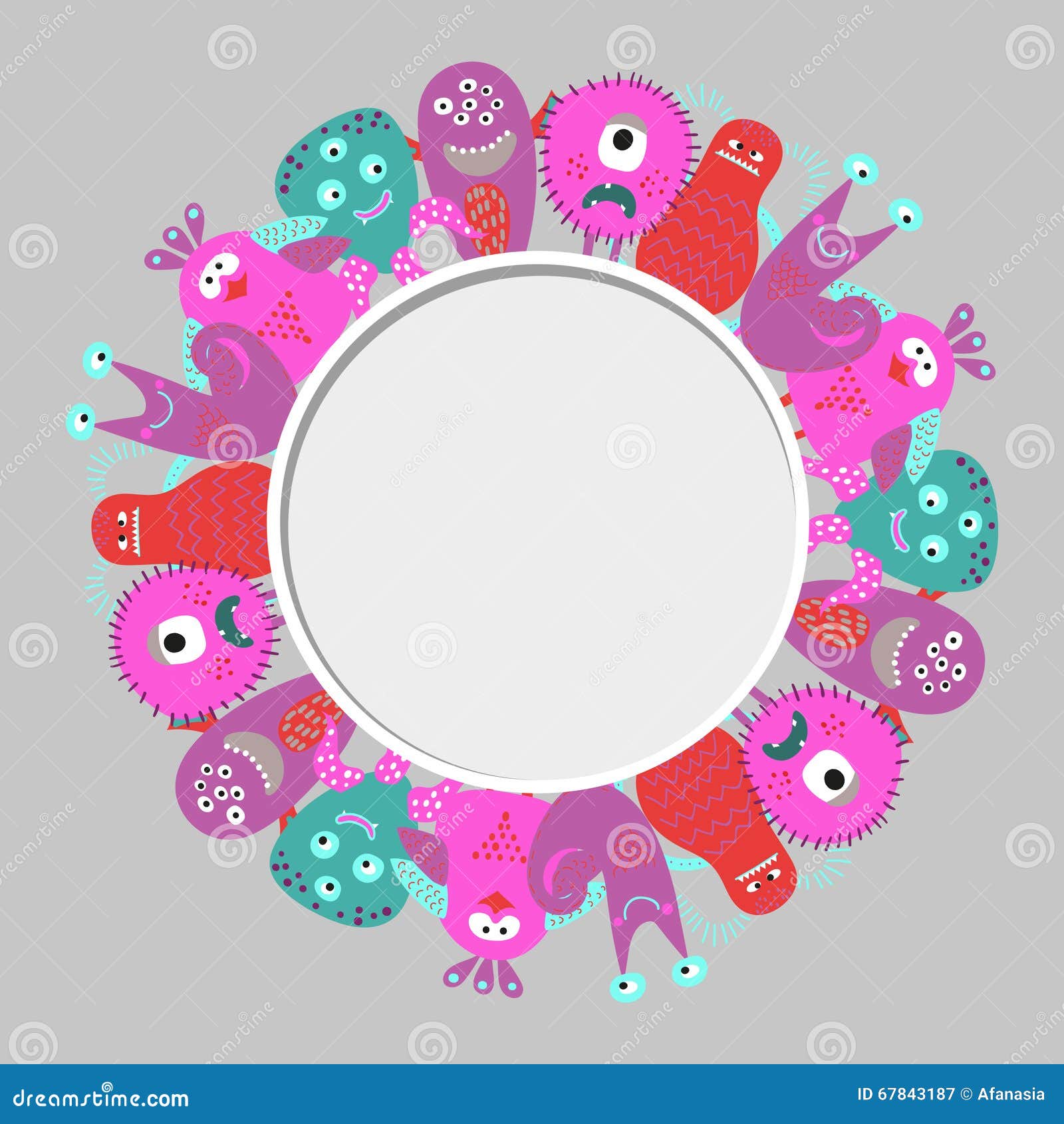 Cute Monsters Set As a Circle Frame. Stock Vector - Illustration of ...
