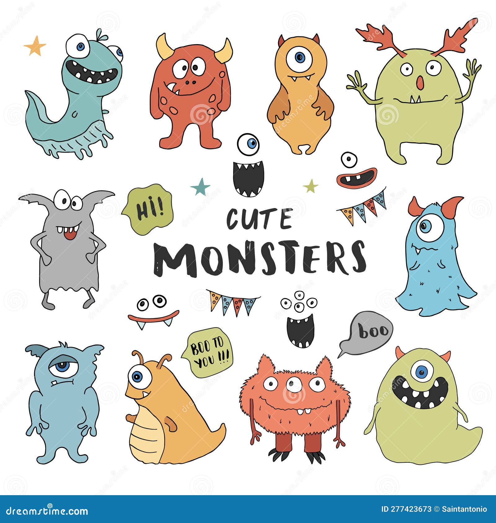 Cute Monsters Set. Cartoon Monsters Collection Stock Vector ...