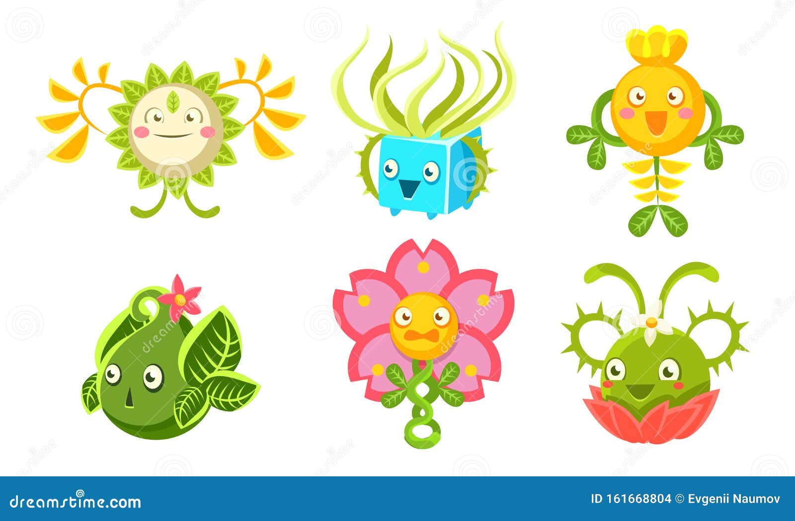Cute Monsters Set, Funny Fantasy Plants Characters, Mobile or Computer ...