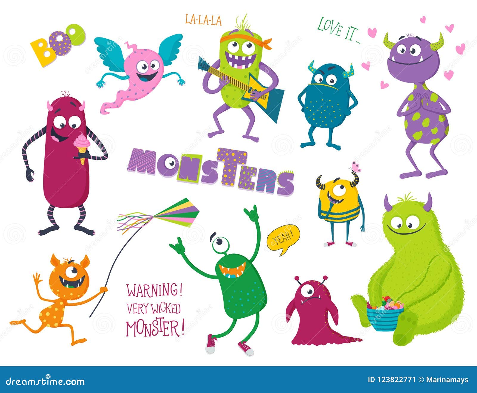 Cute monsters set stock vector. Illustration of drawing - 123822771