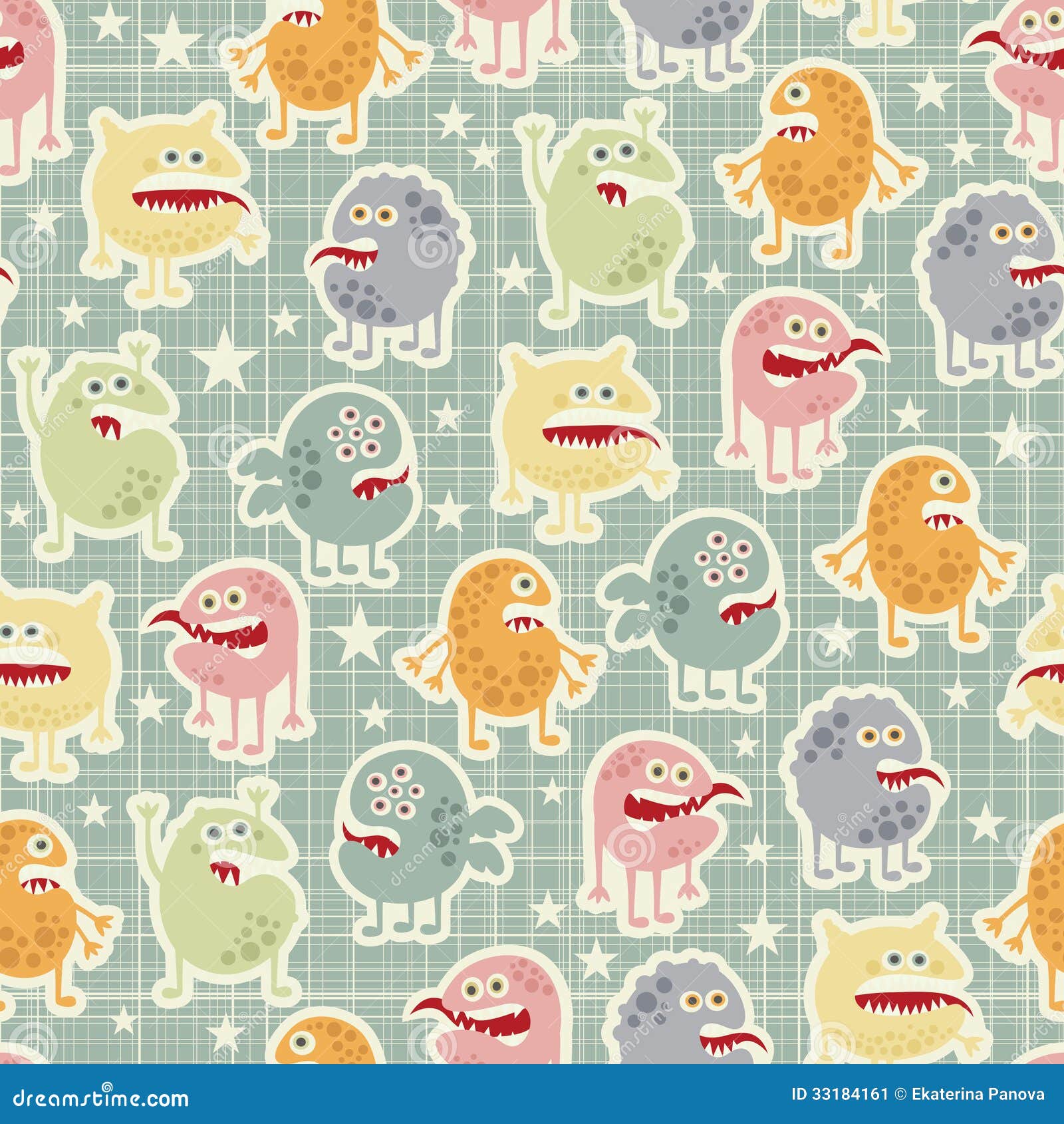 Cute Monsters Texture with Stars. Stock Vector - Illustration of ...