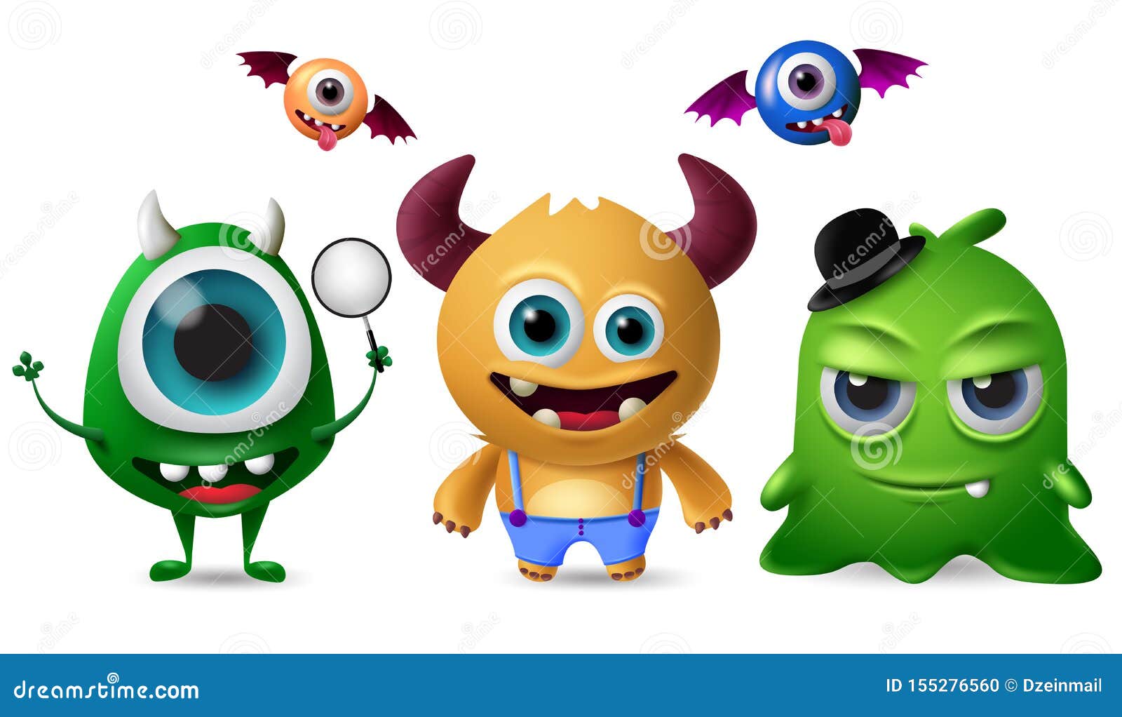 Cute Monsters Vector Character Set. Little Cute Monsters with Scary and ...