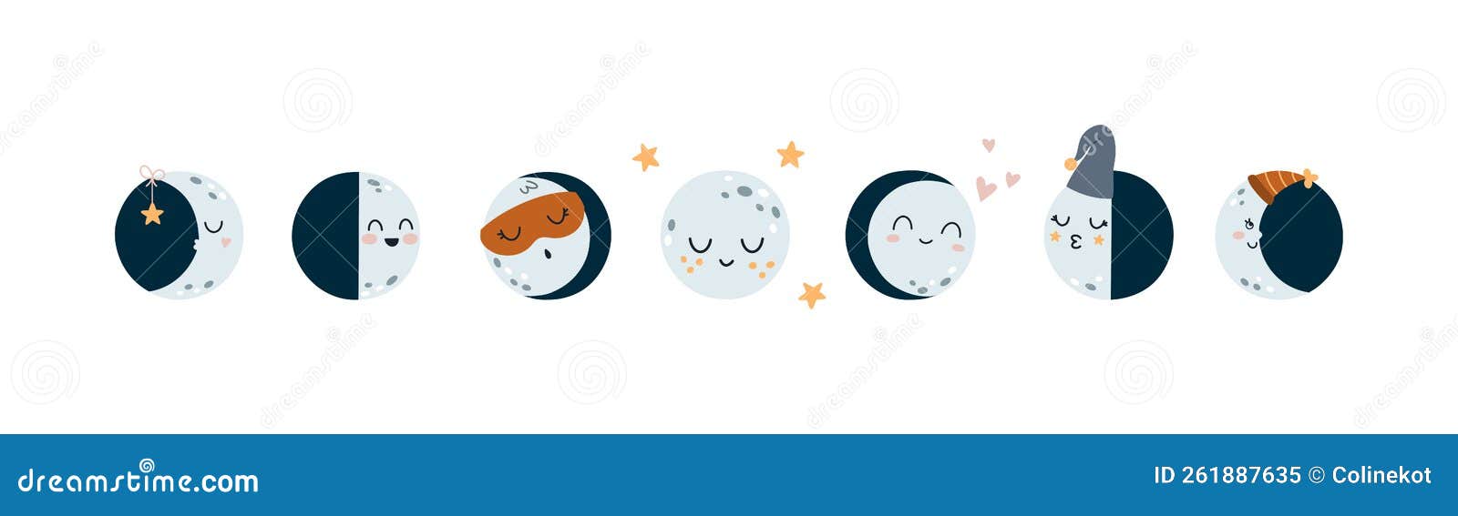 Cute moon phases stock vector. Illustration of cosmos - 261887635