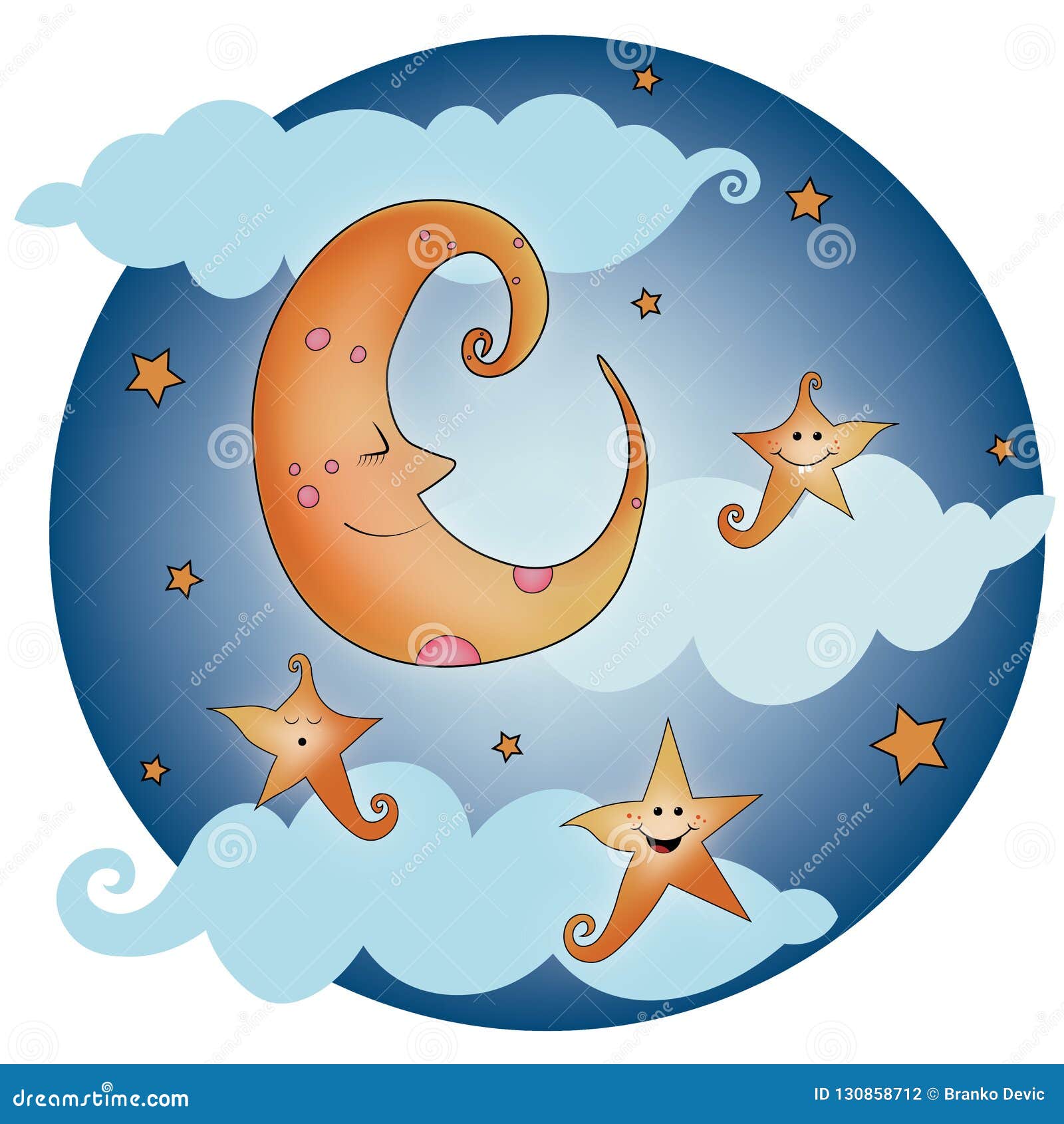 Moon on the Sky, Good Night Illustration Design Stock Illustration ...