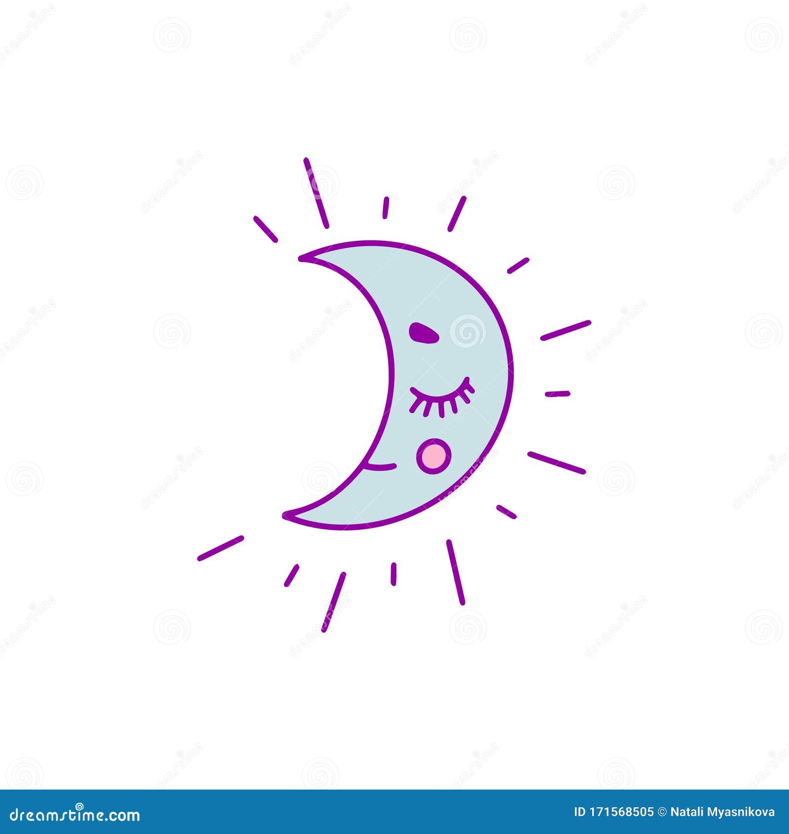 Cute Moon Sleep. Hand Drawn Cartoon Vector Illustration. Stock Vector ...