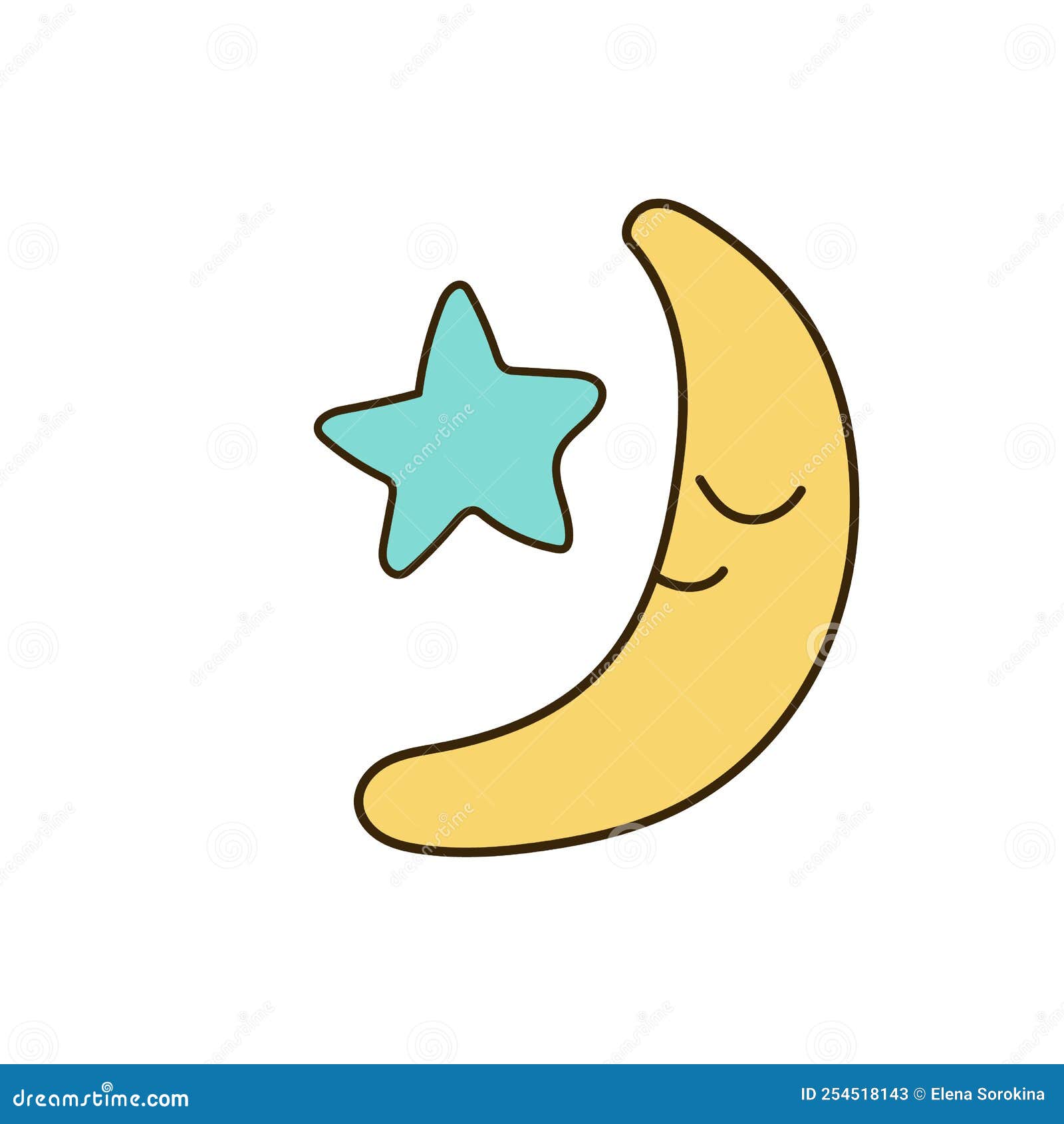Cute Moon and Star Hand-drawn Stock Vector - Illustration of element ...