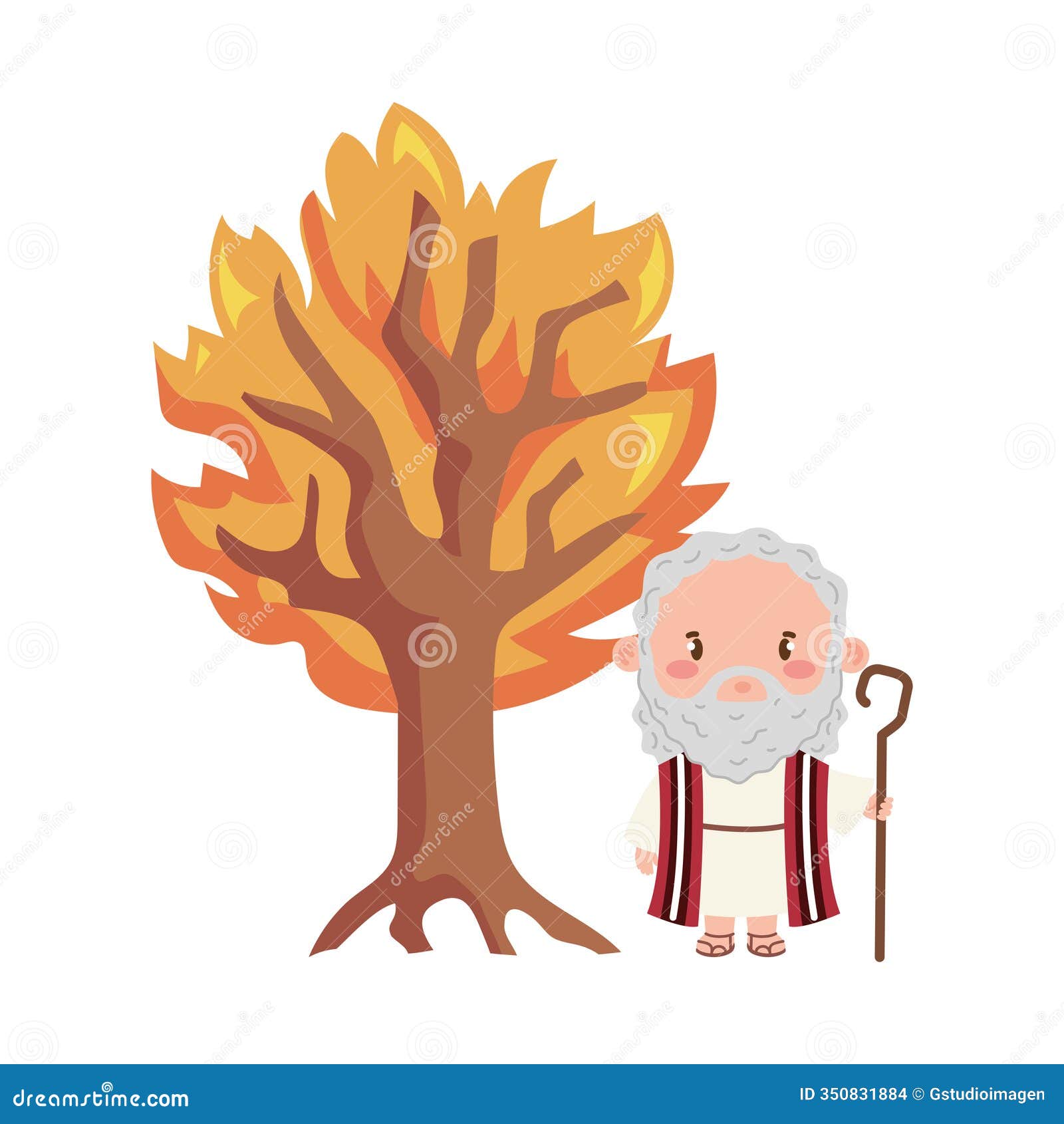 Cute Moses and the Burning Tree Stock Vector - Illustration of prophet ...
