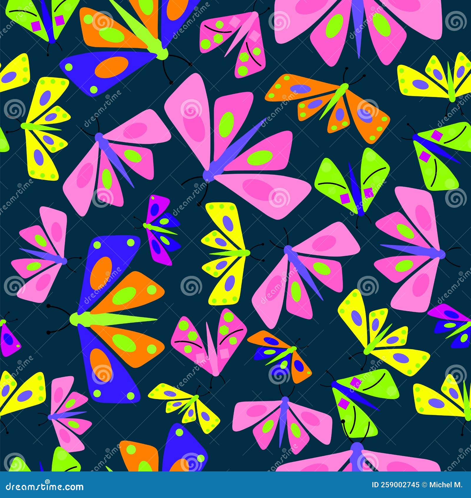 Cute Moth Insect Cartoon Kids Vector Background Pattern Seamless Stock ...