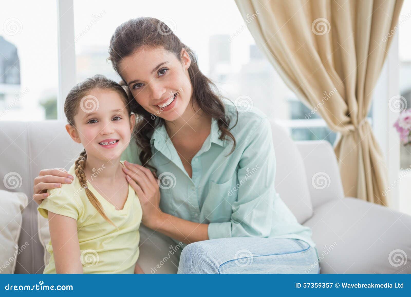 Cute Mother And Daughter Smiling At Camera Stock Image Image Of Adult