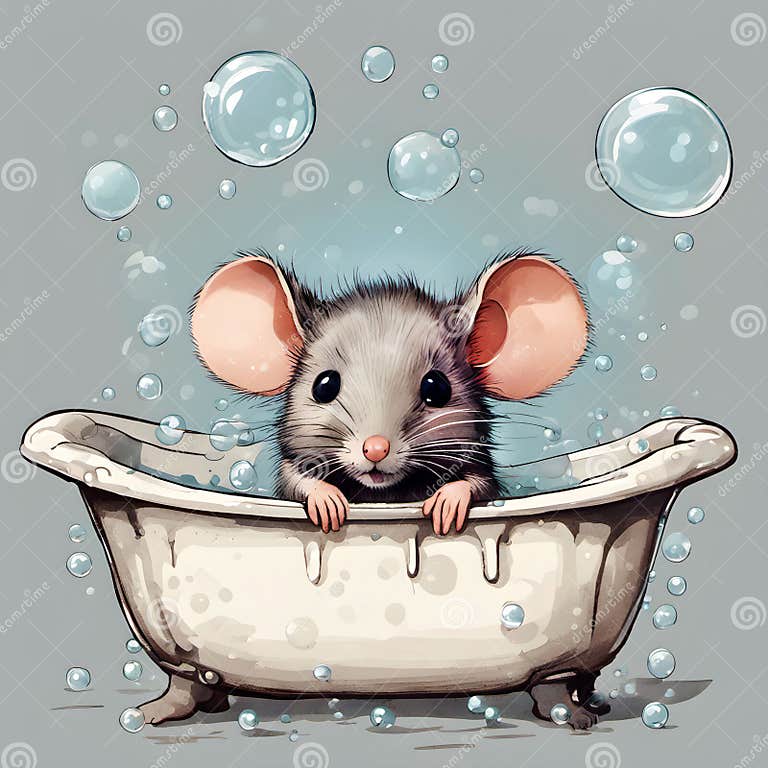 Cute Mouse in a Bubble Bath Stock Illustration - Illustration of bath ...