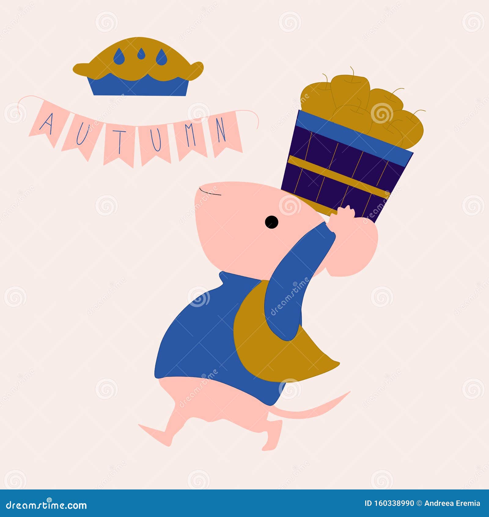 Cute Mouse with Apples, Vector Illustration Stock Vector - Illustration ...