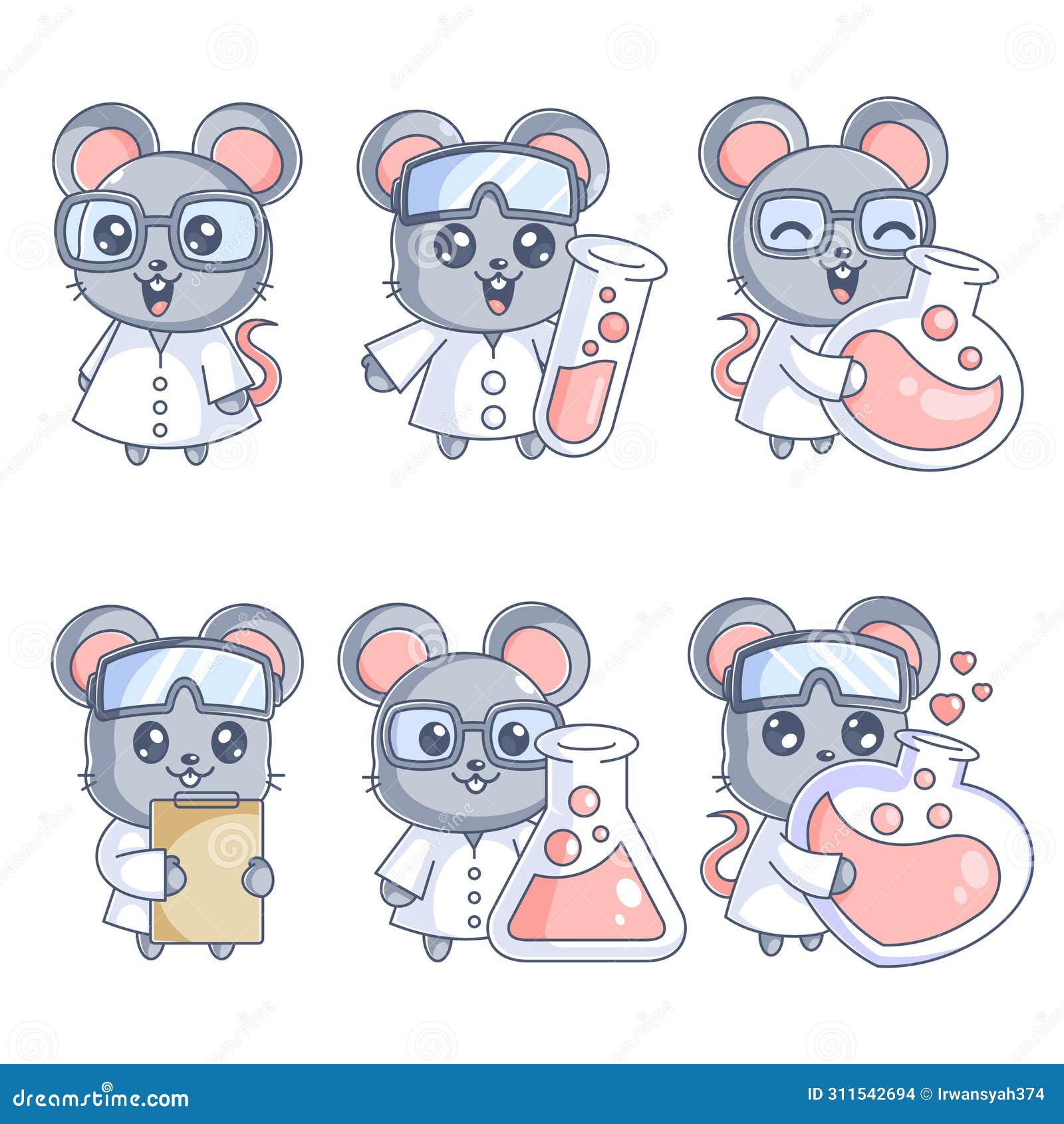 Cute Mouse Becomes a Laboratory Worker, Cartoon Style Set Stock Vector ...