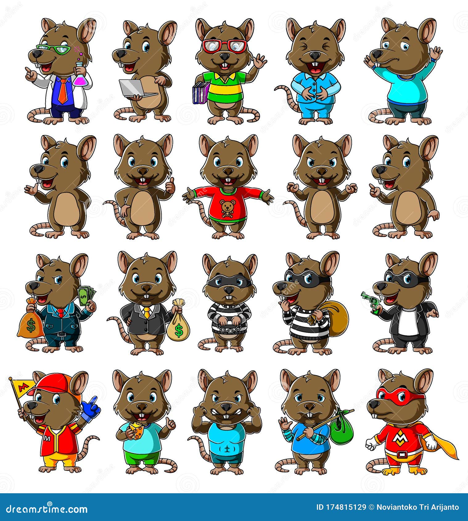 Cute Mouse Cartoon Mascot Pack Stock Vector - Illustration of hand ...