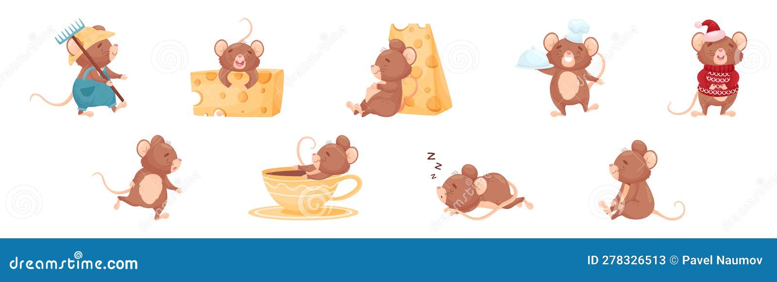 Cute Mouse Character Engaged in Different Activity Vector Set Stock ...